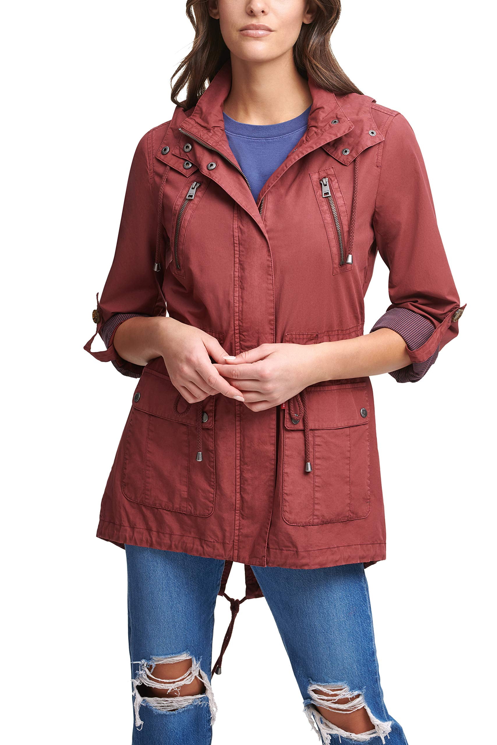 MSRP $150 Levi's Women's Cotton Hooded Anorak Jacket Red Size Small ...