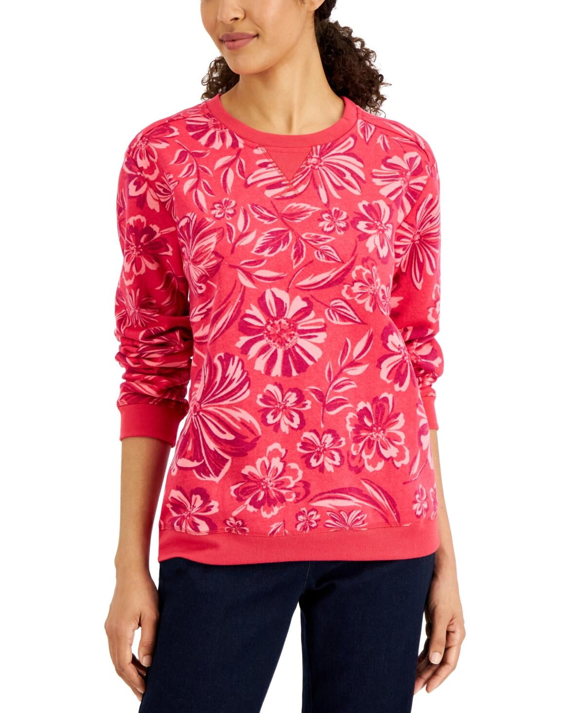 MSRP $20 Karen Scott Womens Ojai Blooms Fleece Top Raspberry Red Size ...