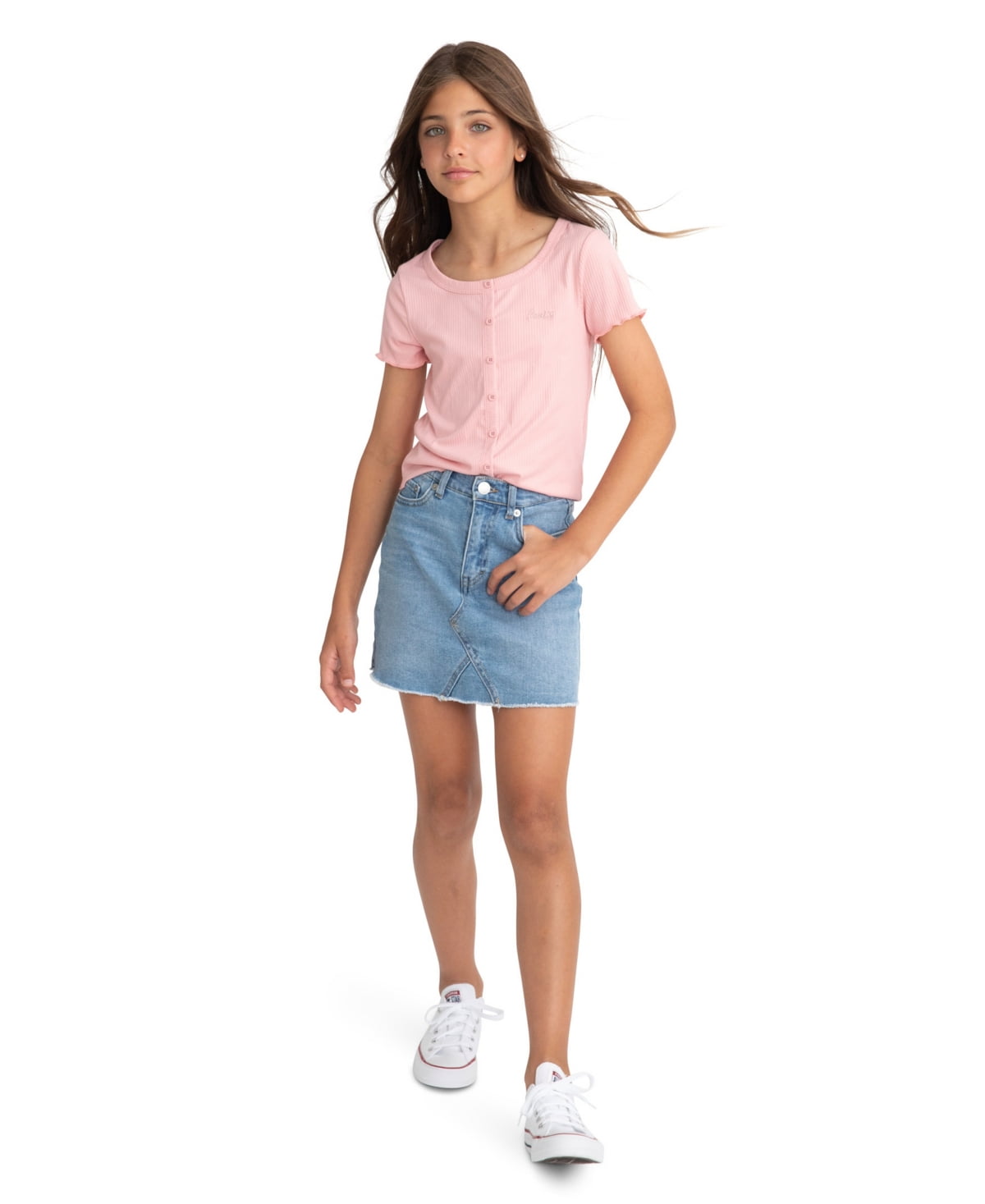 MSRP $32 Levi's x Clements Twins Big Girls Scoop Neck Rib Top Pink Size ...