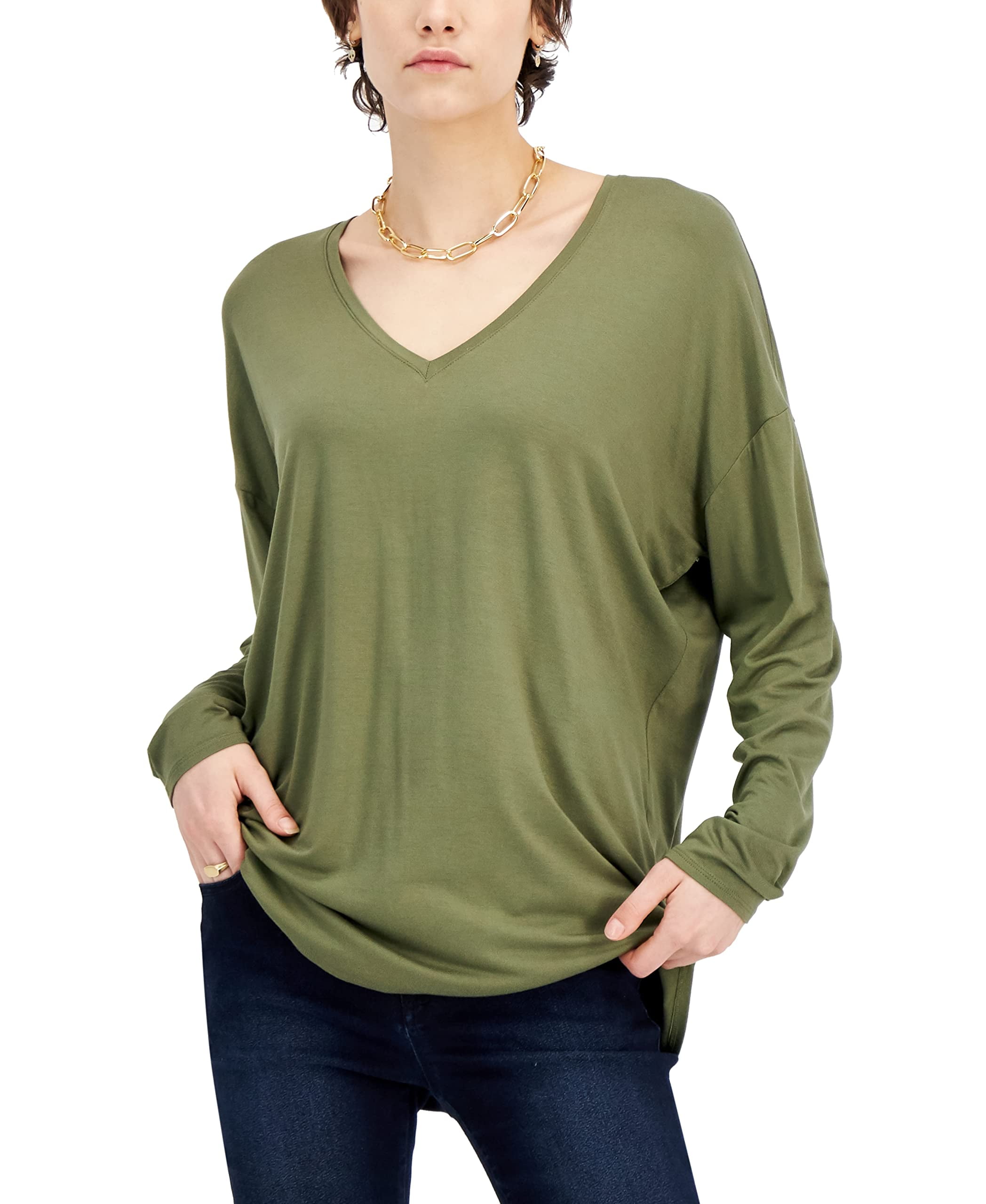 MSRP $40 International Concepts Womens V-Neck Tunic Dark Green Size ...