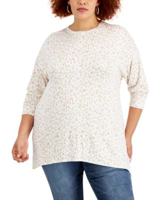 MSRP $50 Inc International Concepts Plus Size Animal-Print Tunic Beige ...
