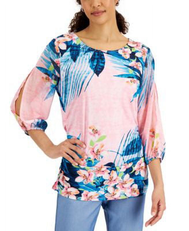 MSRP $55 Jm Collection Women Printed Split-Sleeve Blouse Size Small ...