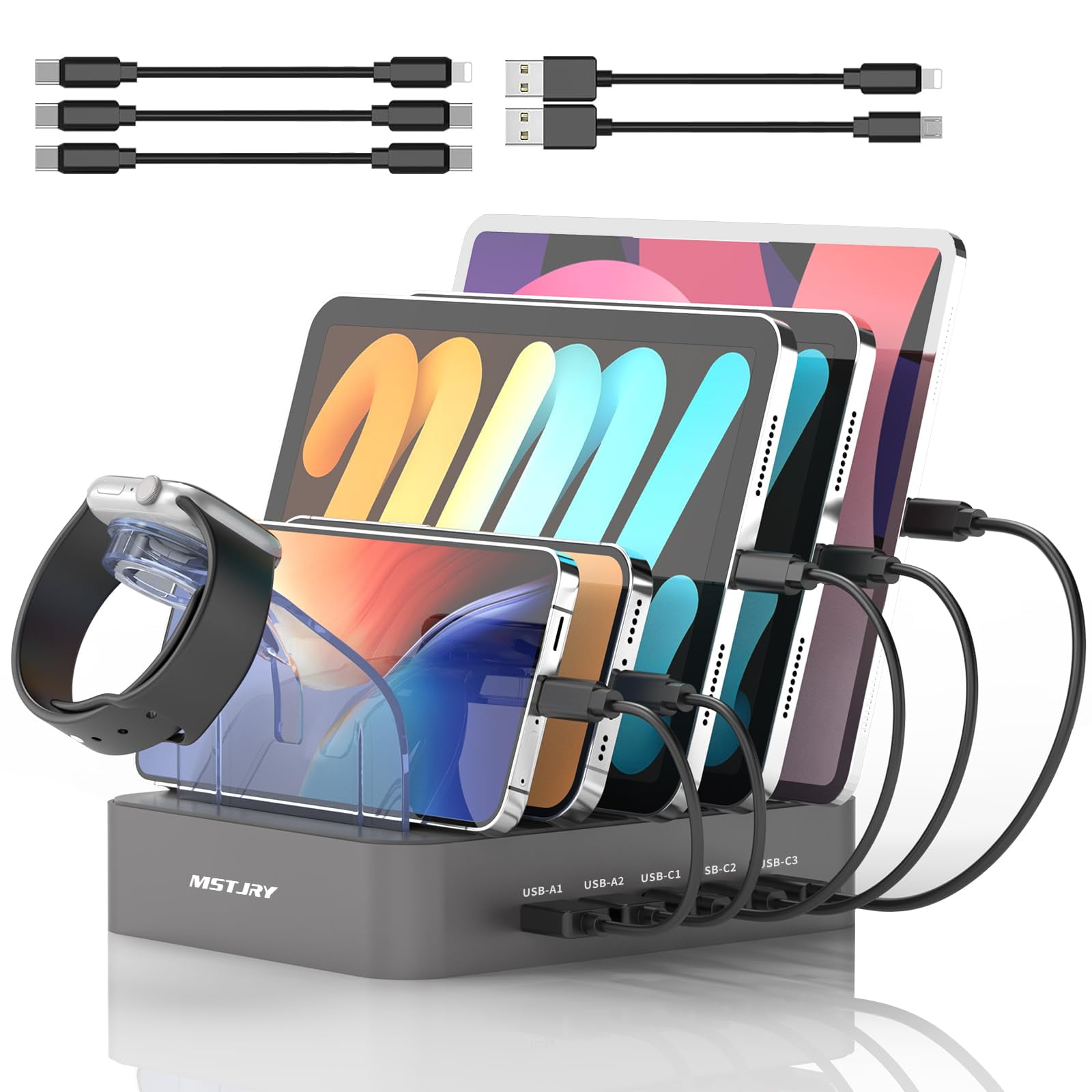 MSTJRY USB C Charging Station for Multiple Devices : 90W 5 Ports Multi ...