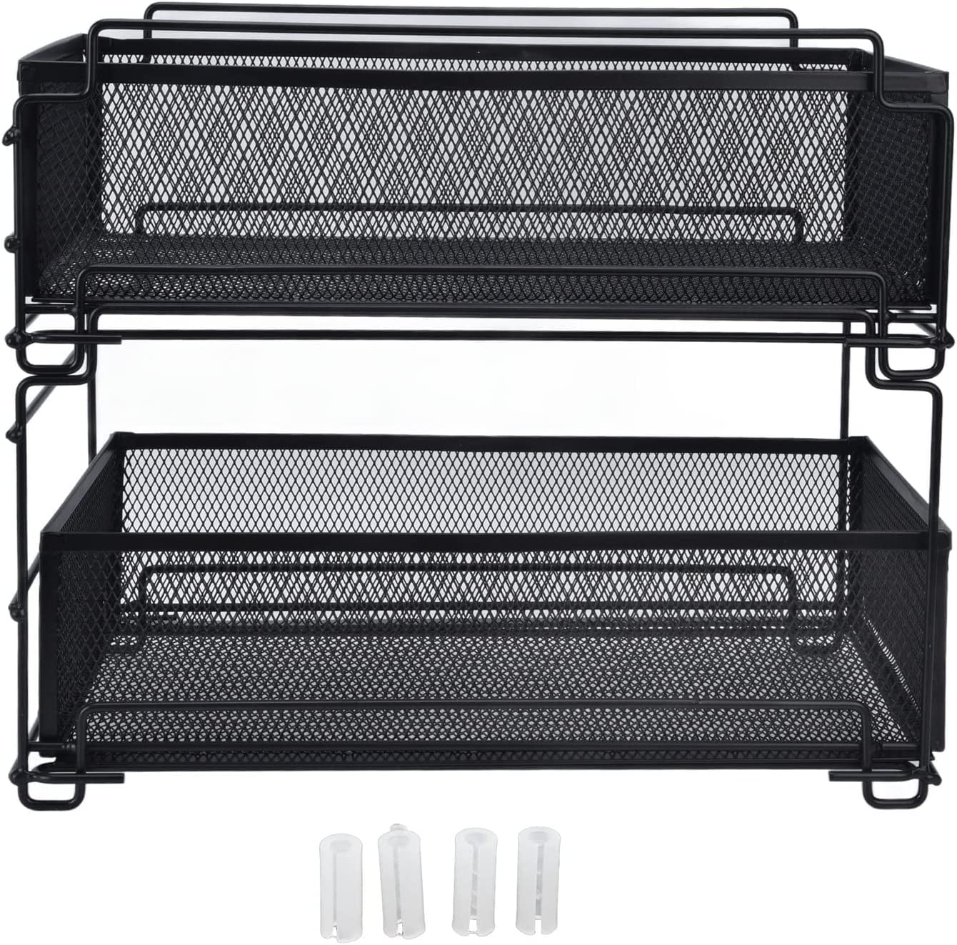 MSUIINT 2 Tier Wire Basket Pull Out Shelf, Black Mesh Storage Baskets ...
