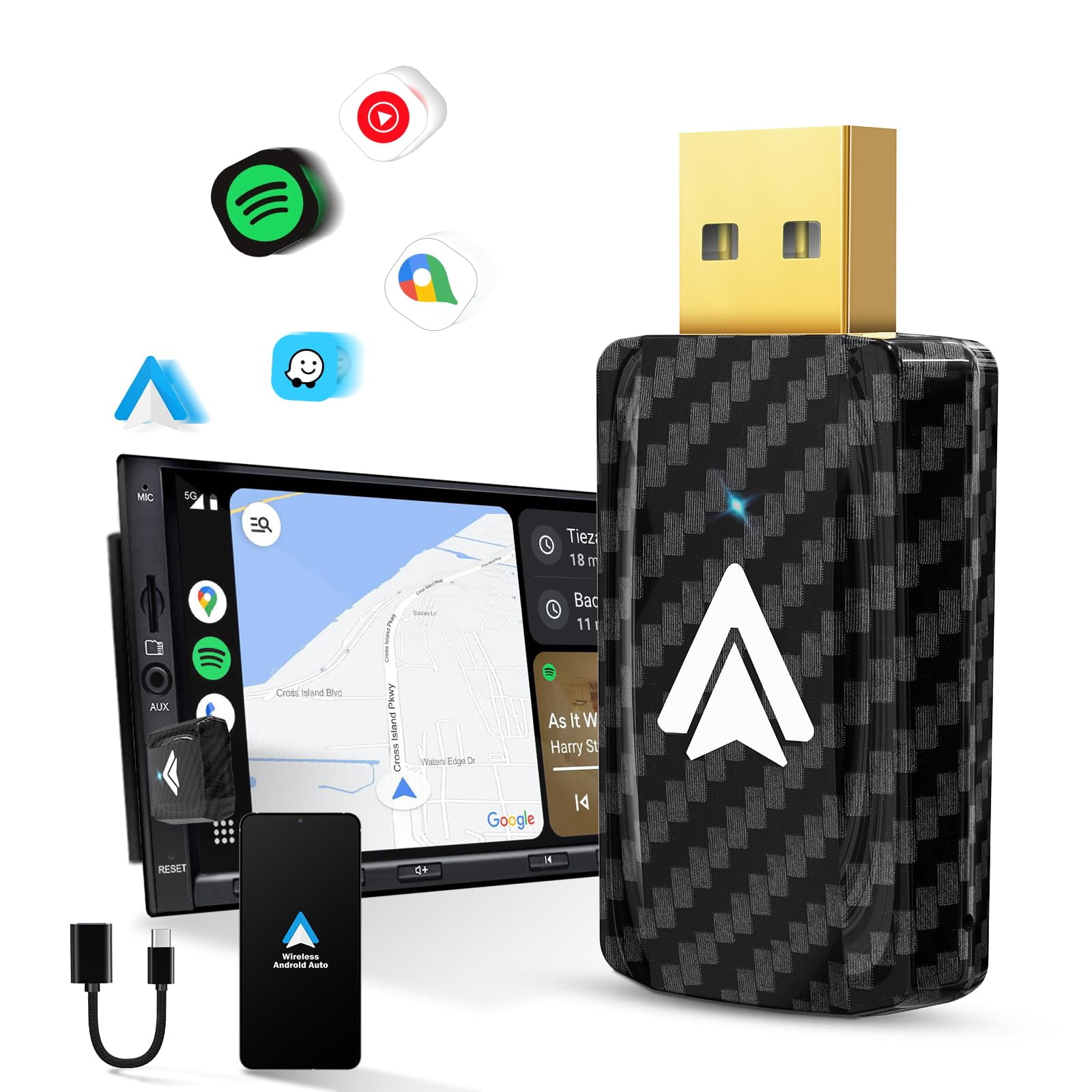 MSXTTLY Android Auto Wireless Adapter for Car Small Android auto Dongle ...