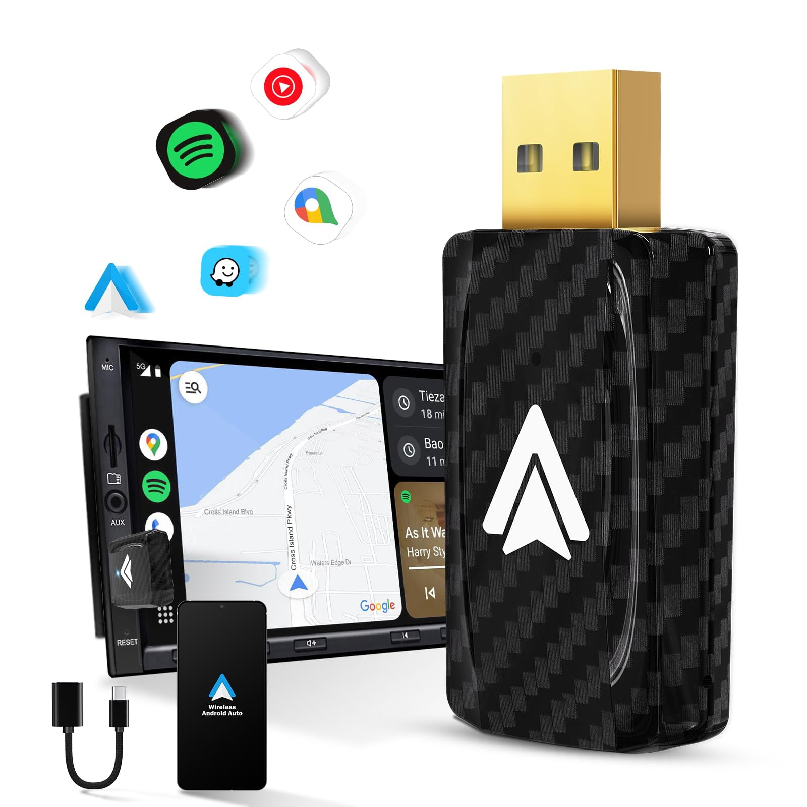 MSXTTLY Android Auto Wireless Adapter for Car Small Android auto Dongle ...