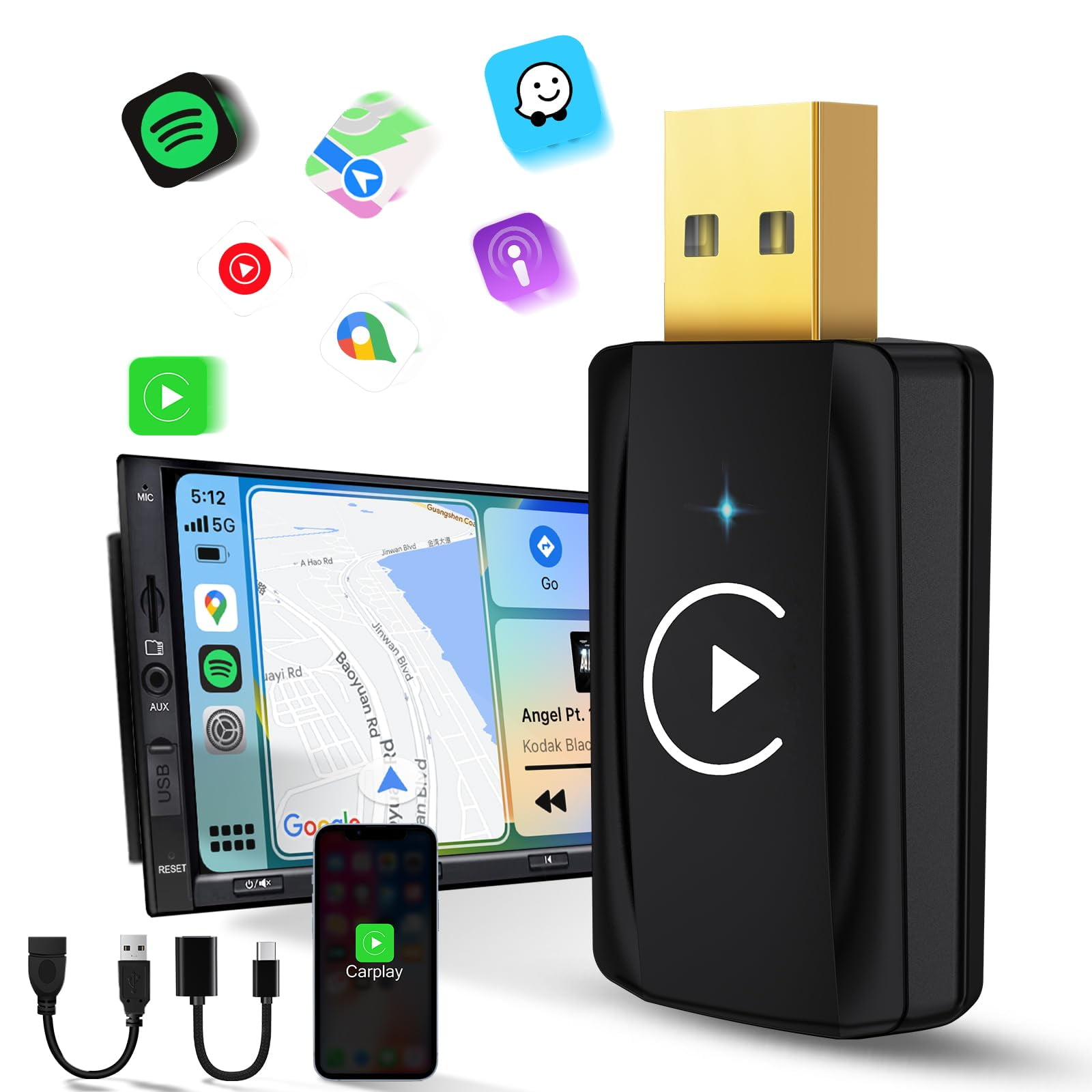 MSXTTLY Wireless Carplay Adapter 2025 Mini Car Play Dongle Convert ...