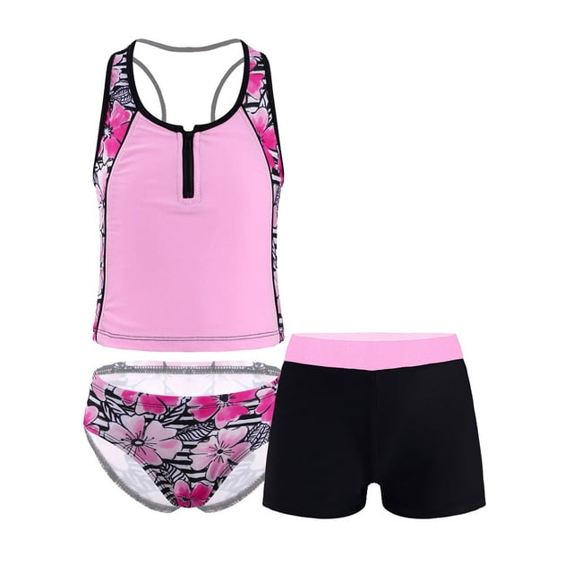 MSemis 3 PCS Girls Tankini Bathing Suits Floral Summer Beach Swimsuits ...