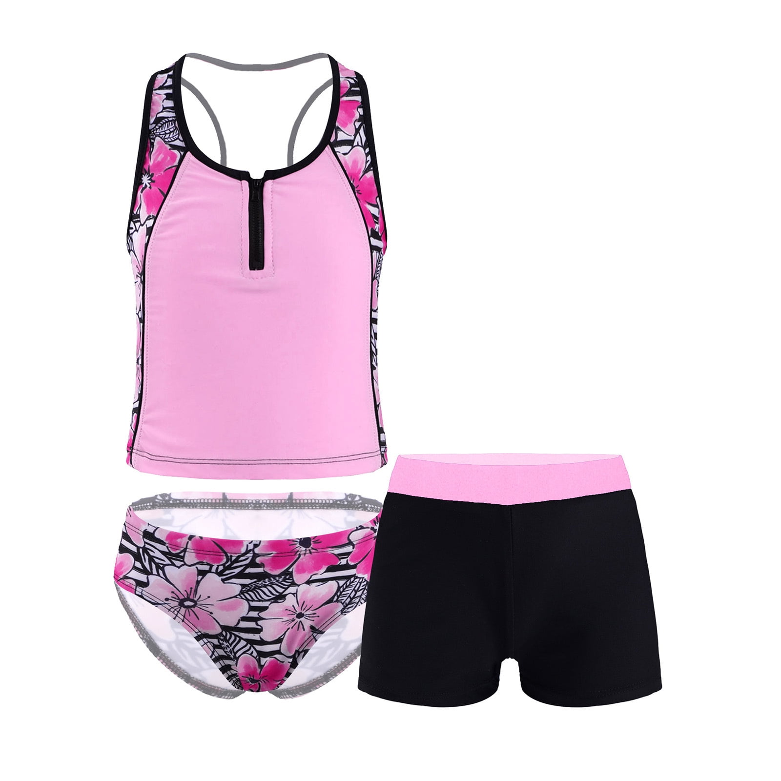 MSemis 3 PCS Girls Tankini Bathing Suits Floral Summer Beach Swimsuits ...