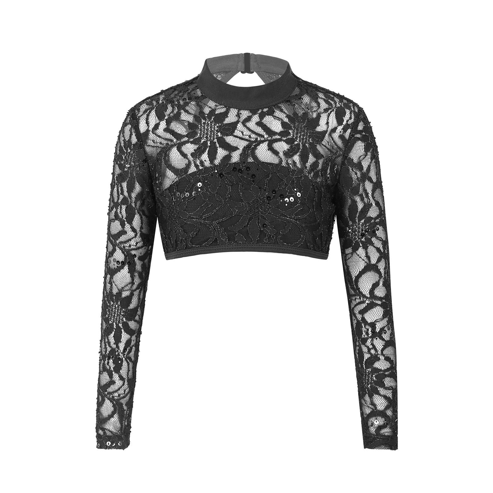 Msemis Big Girls Long Sleeve Mock Neck Sports Ballet Dance Crop Top T