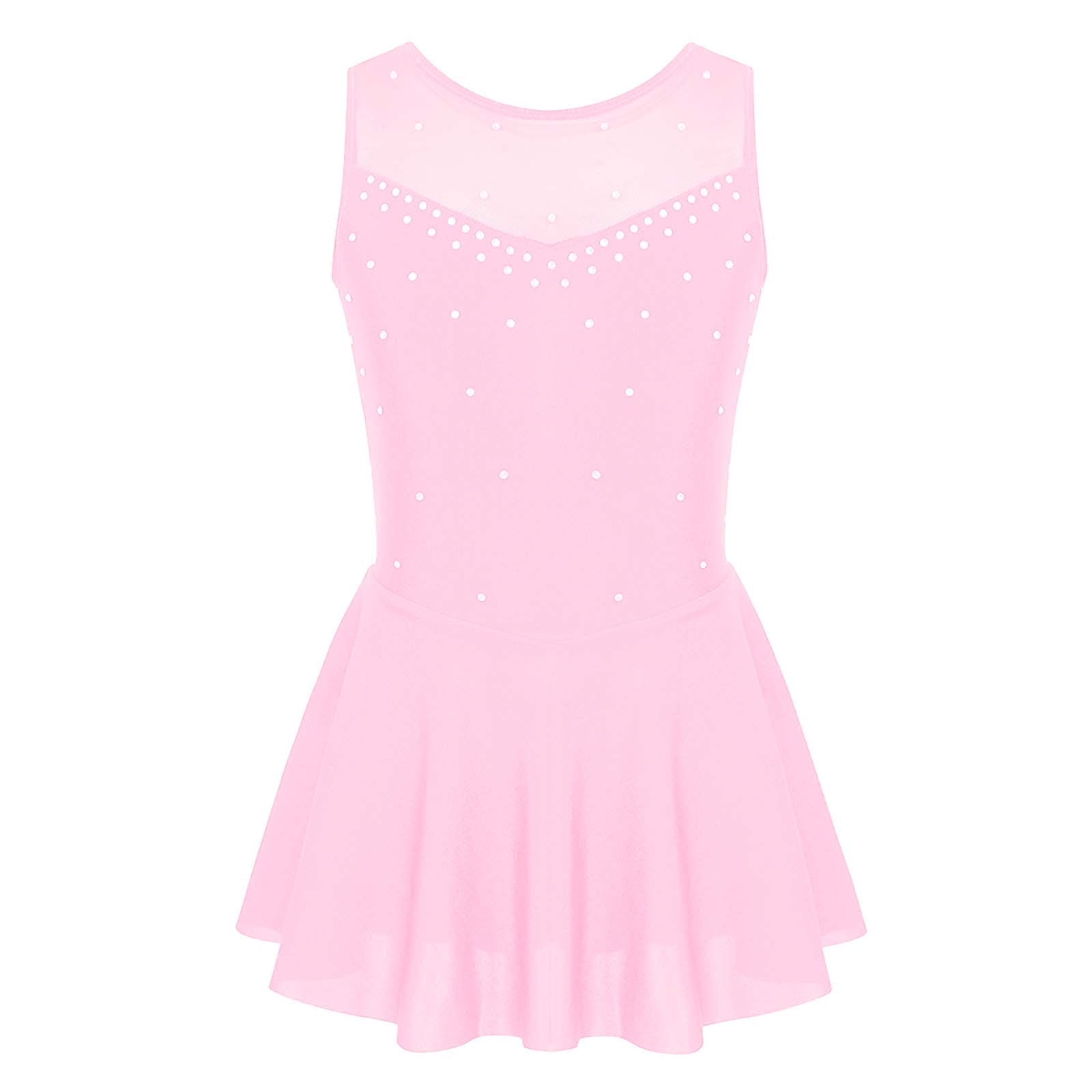 MSemis Big Girls Rhinestone Mesh Back Dance Dress Ballet Ice Skating ...