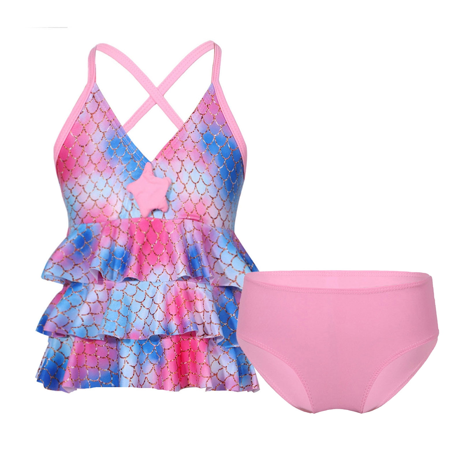 MSemis Big Girls Two Piece Tankini Sets Swimsuit Mermaid Swimwear Top ...