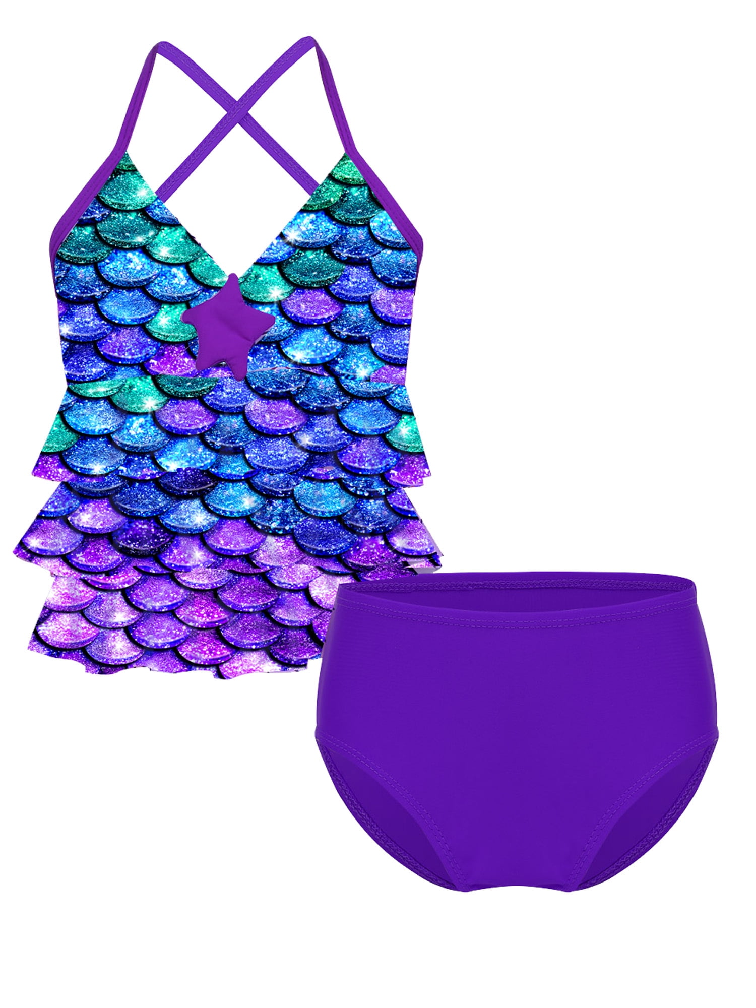 MSemis Girls 2Pcs Mermaid Scales Printed Tankini Swimsuit with Ruffle ...