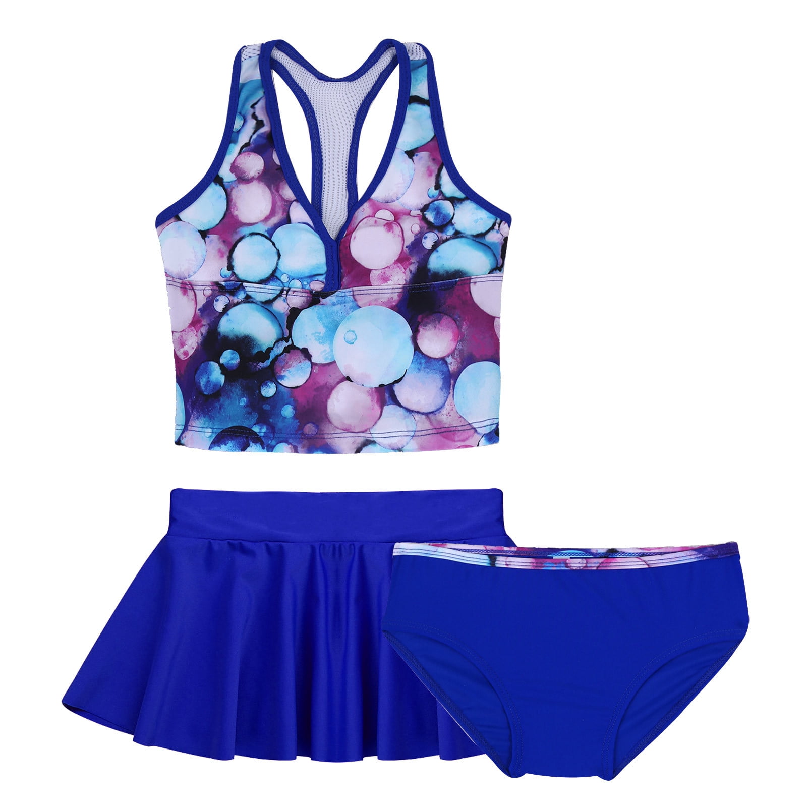 MSemis Girls 3 Piece Swimsuits Floral Tankini Set with Skirt Swimsuit ...