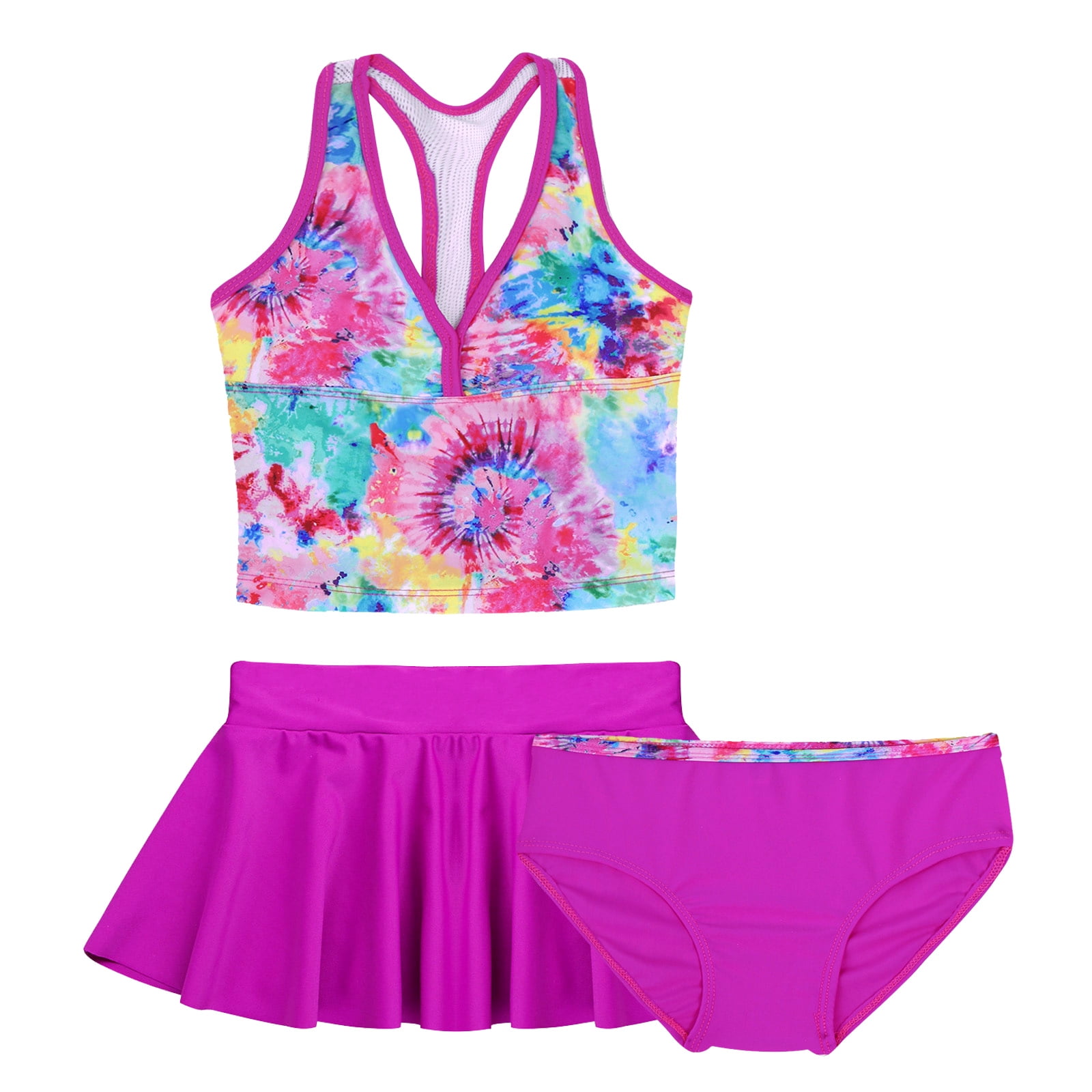 MSemis Girls 3 Piece Swimsuits Floral Tankini Set with Skirt Swimsuit ...
