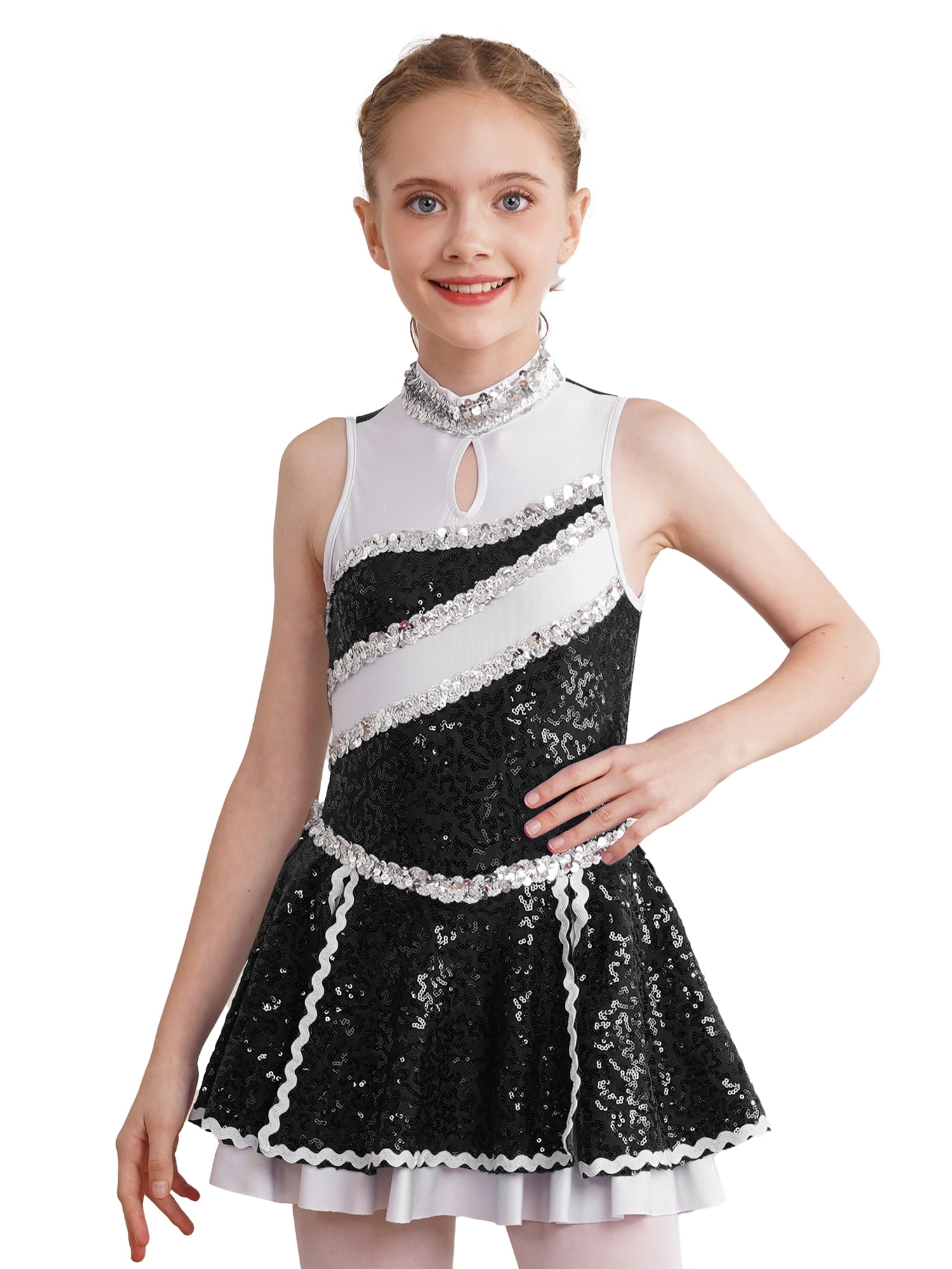 MSemis Girls Cheer Leader Uniform Dance Dress Shiny Sequin Sleeveless ...