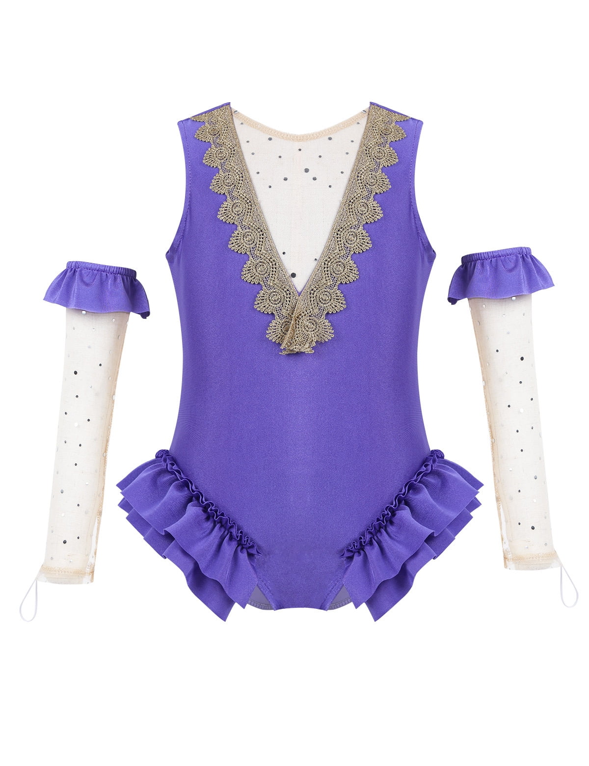 MSemis Girls Circus Show Costume Mesh V-Shape Leotard with Arm Sleeves ...