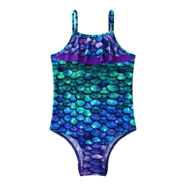 MSemis Girls Mermaid One Piece Swimsuit Kids Ruffle Bathing Suits with ...