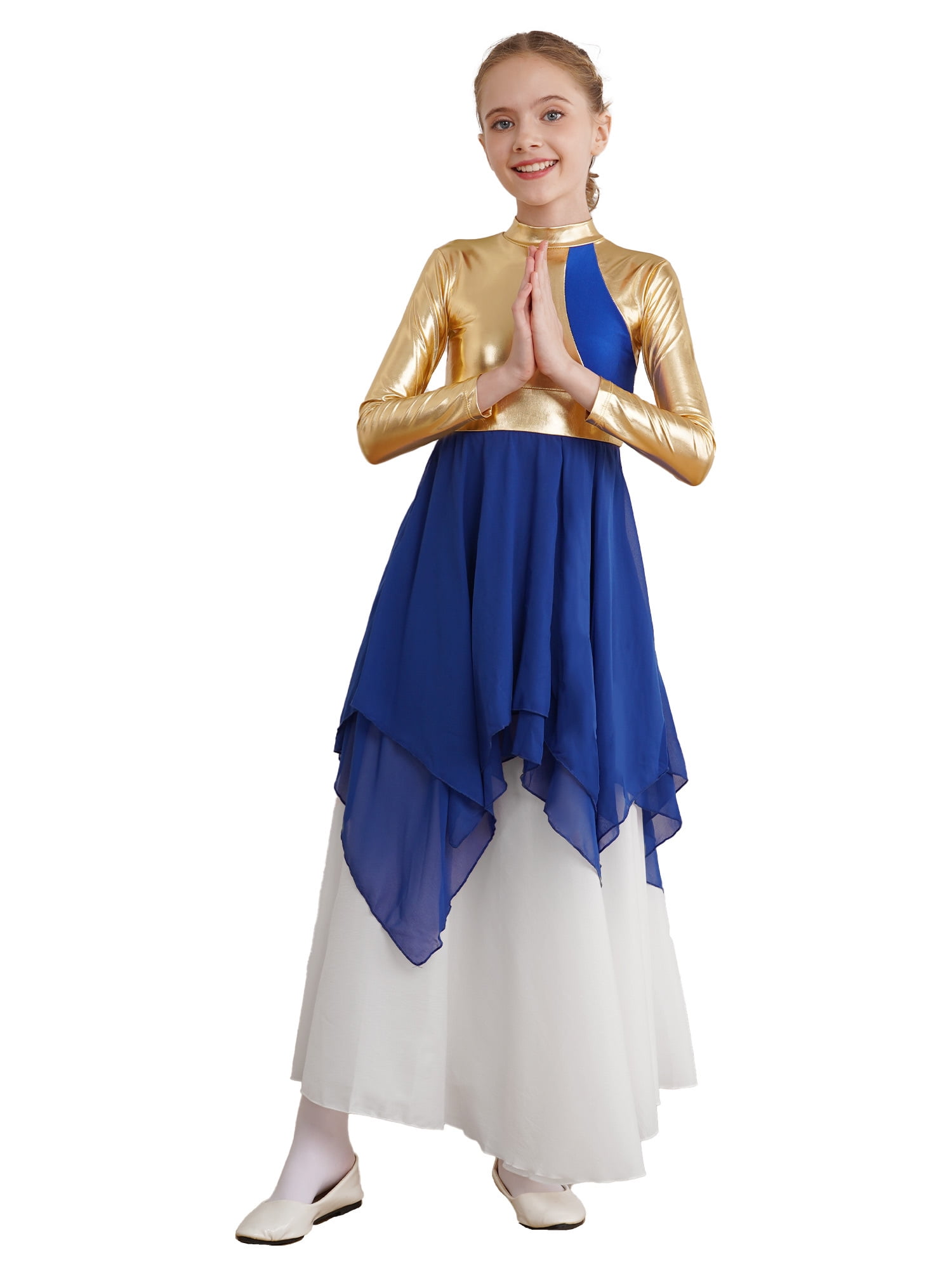 MSemis Girls Metallic Lyrical Dance Dress Church Liturgical Praise ...