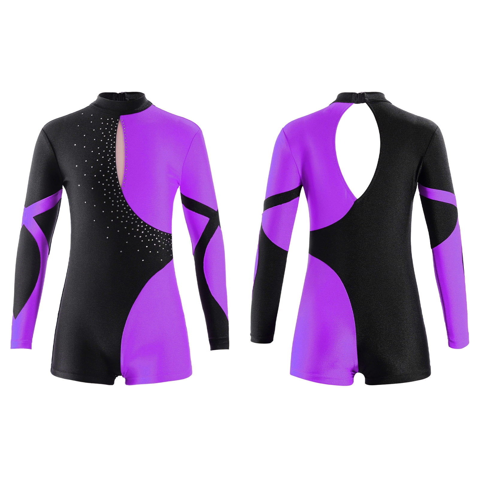 MSemis Girls One-Piece Gymnastics Leotard Shiny Long Sleeve Ballet ...