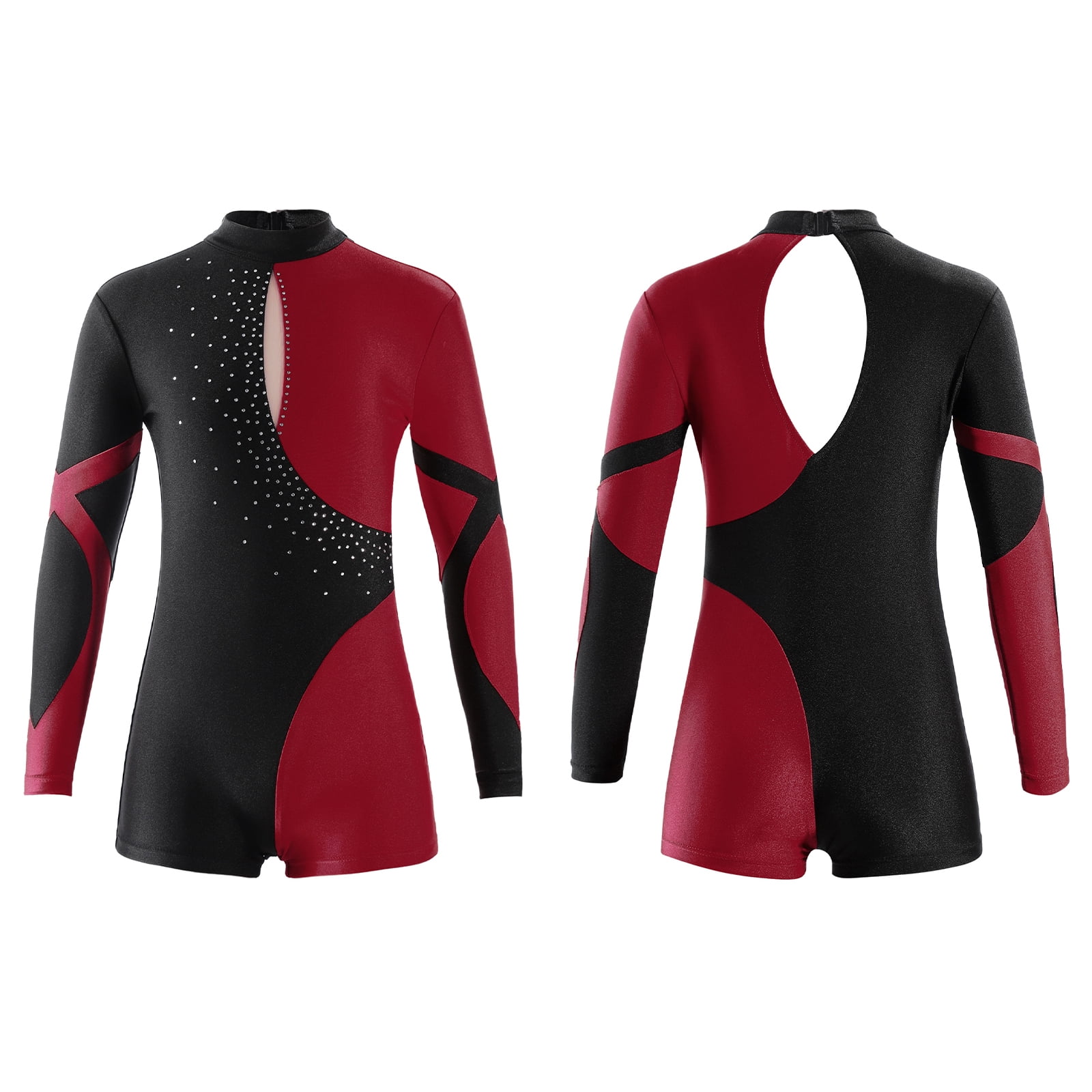 MSemis Girls One-Piece Gymnastics Leotard Shiny Long Sleeve Ballet ...