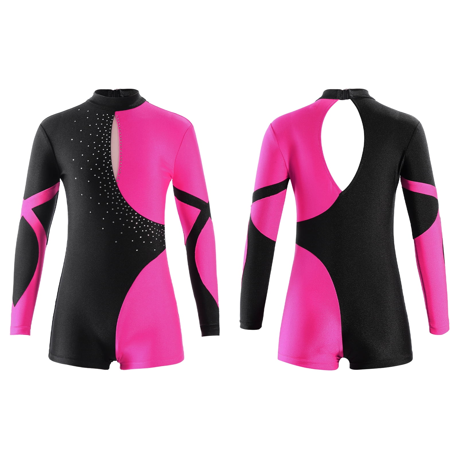 MSemis Girls One-Piece Gymnastics Leotard Shiny Long Sleeve Ballet ...