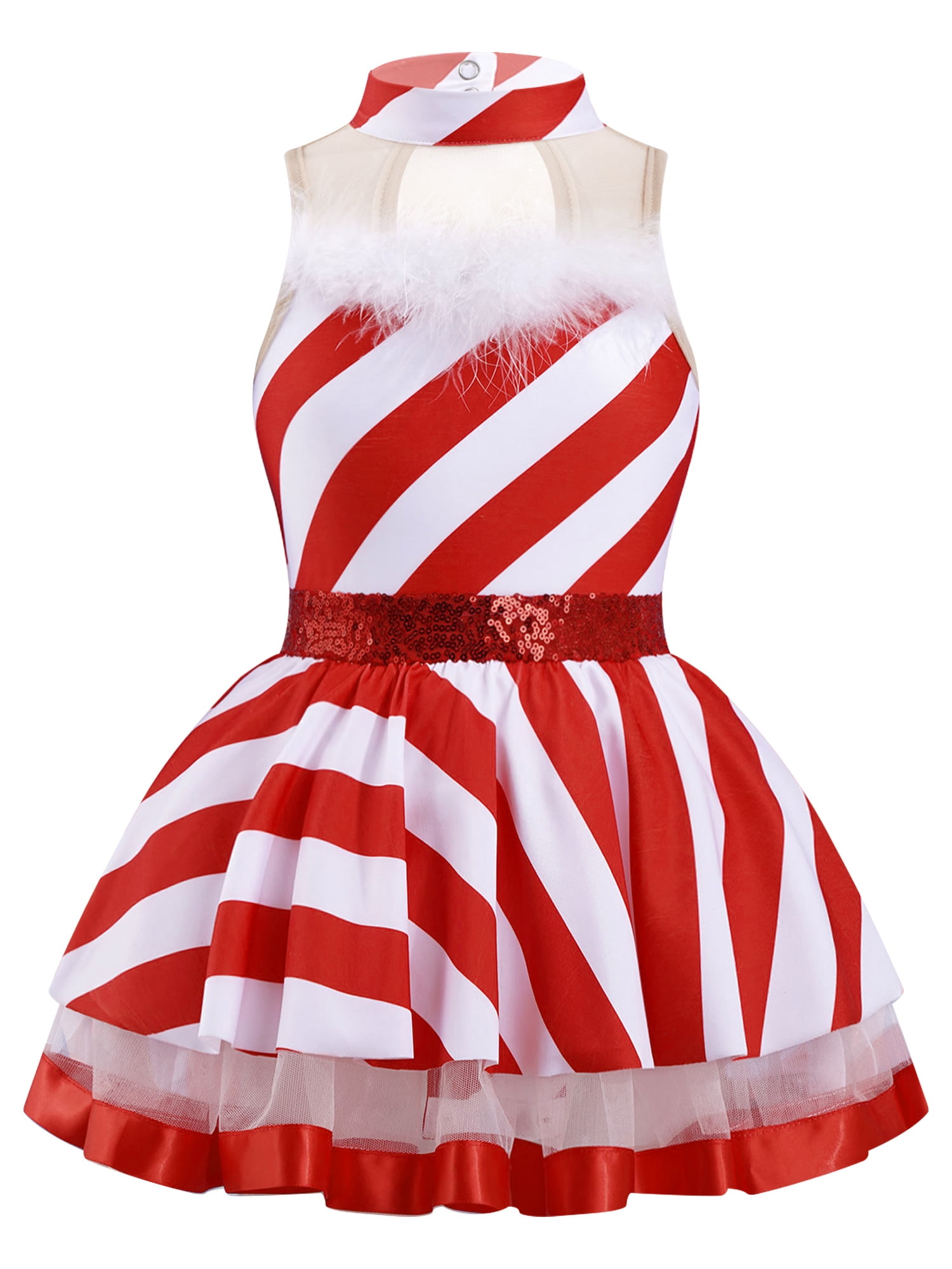 MSemis Girls Sequins Christmas Candy Cane Striped Figure Ice Skating ...