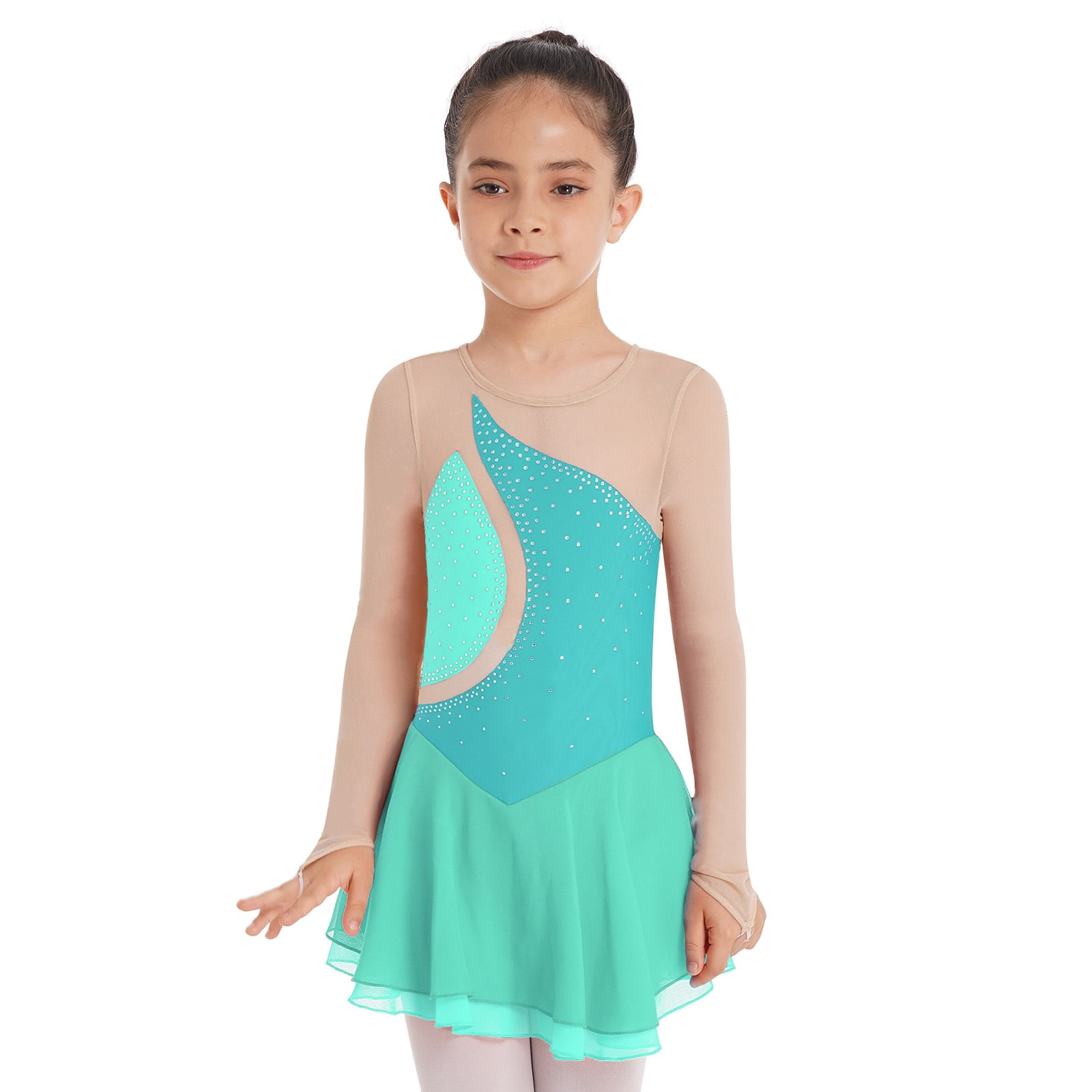 MSemis Girls Shiny Mesh Spliced Figure Ice Skating Dress Dancewear ...