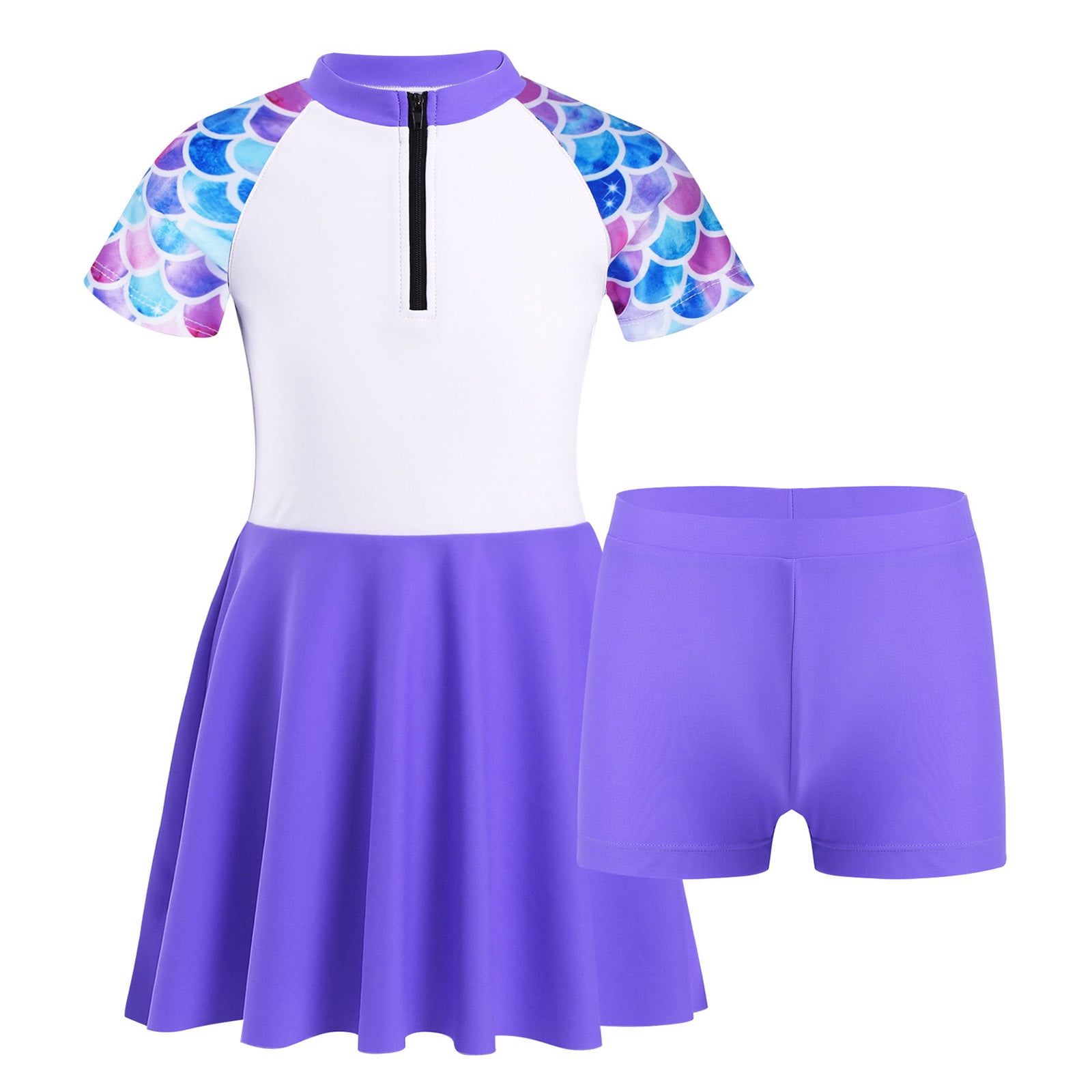 MSemis Girls Swimsuit One Piece Swimwear UPF 50+ Skirted Bathing Suit ...