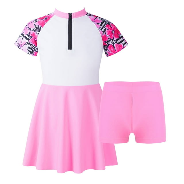 MSemis Girls Swimsuit One Piece Swimwear UPF 50+ Skirted Bathing Suit ...