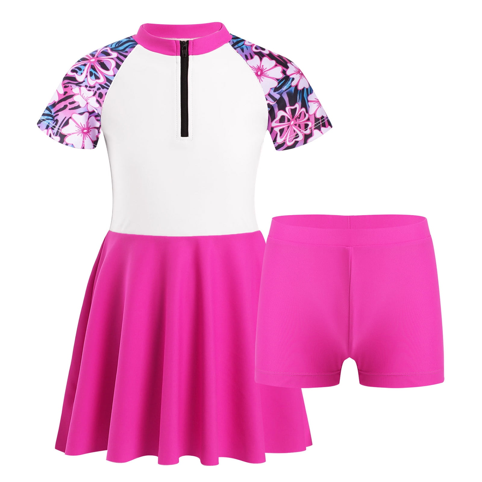 MSemis Girls Swimsuit One Piece Swimwear UPF 50+ Skirted Bathing Suit ...