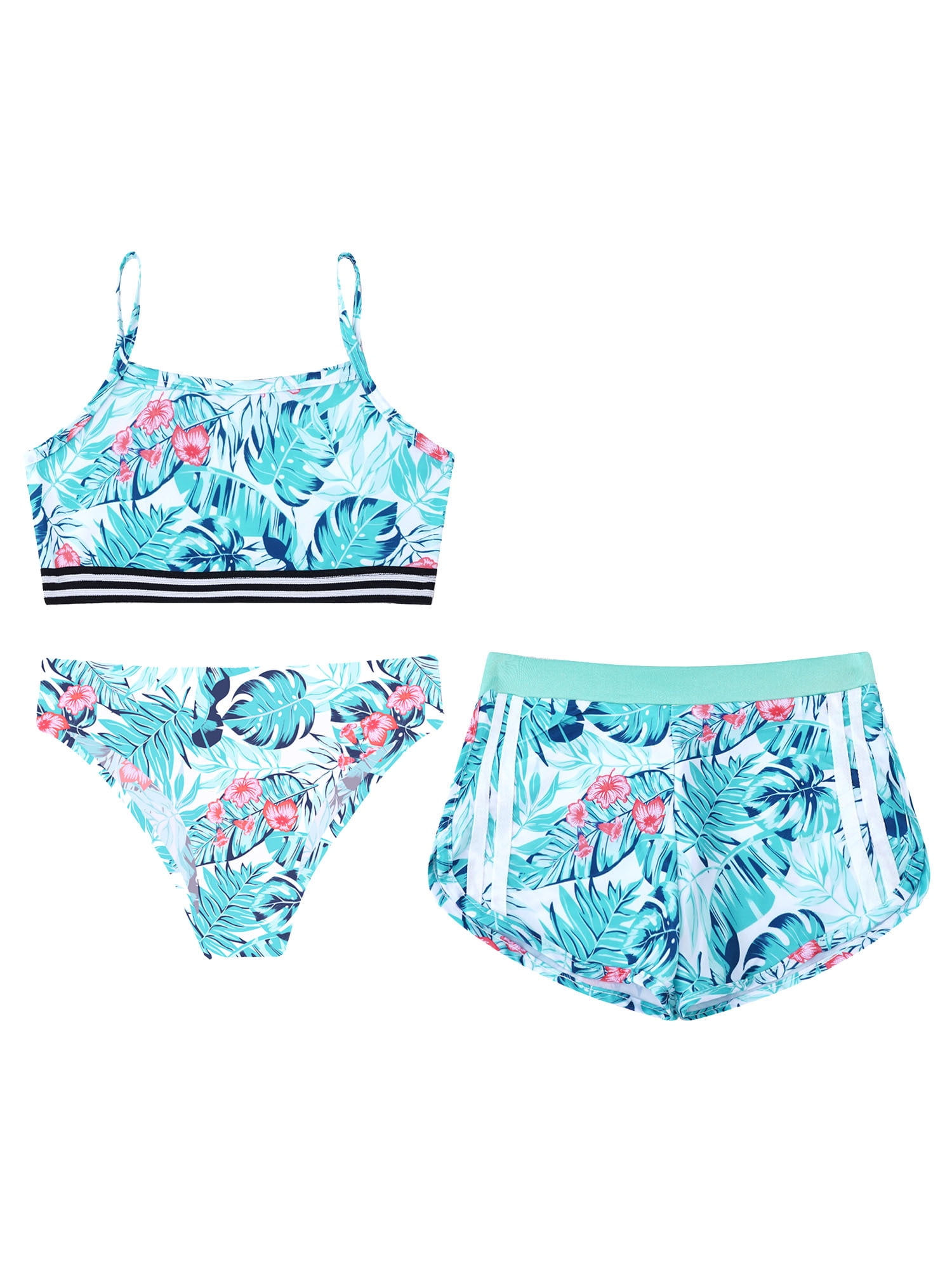 MSemis Kid Girls 3PCS Printed Tankini Set Swimsuit Swimwear Sleeveless ...