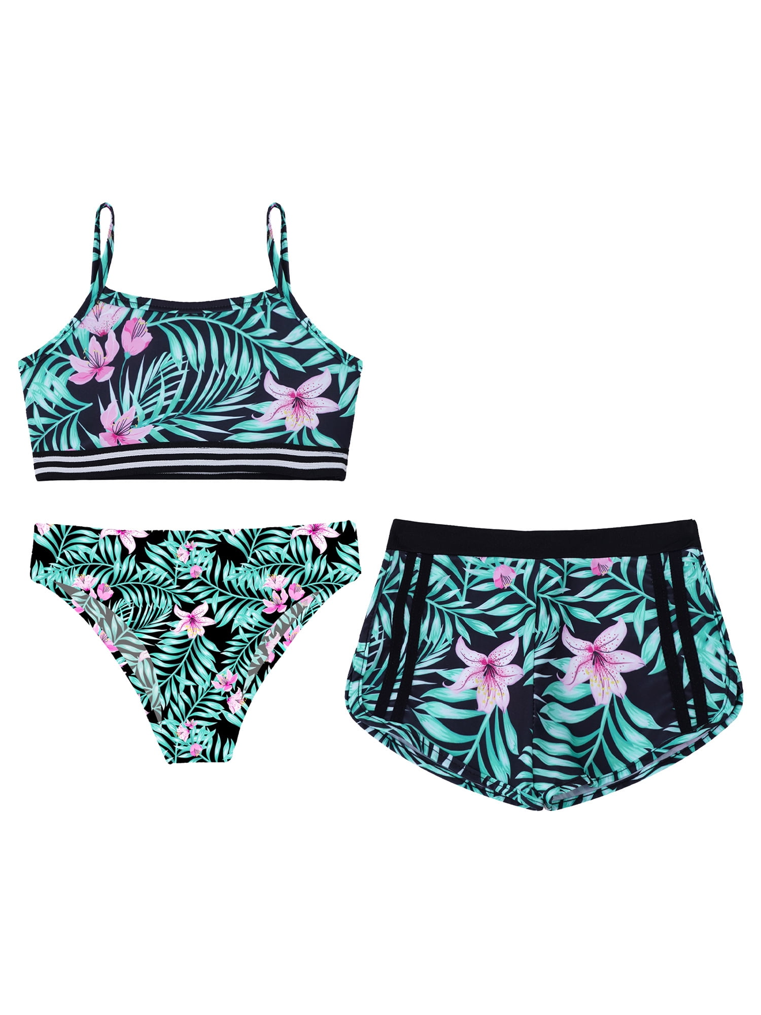 MSemis Kid Girls 3PCS Printed Tankini Set Swimsuit Swimwear Sleeveless ...