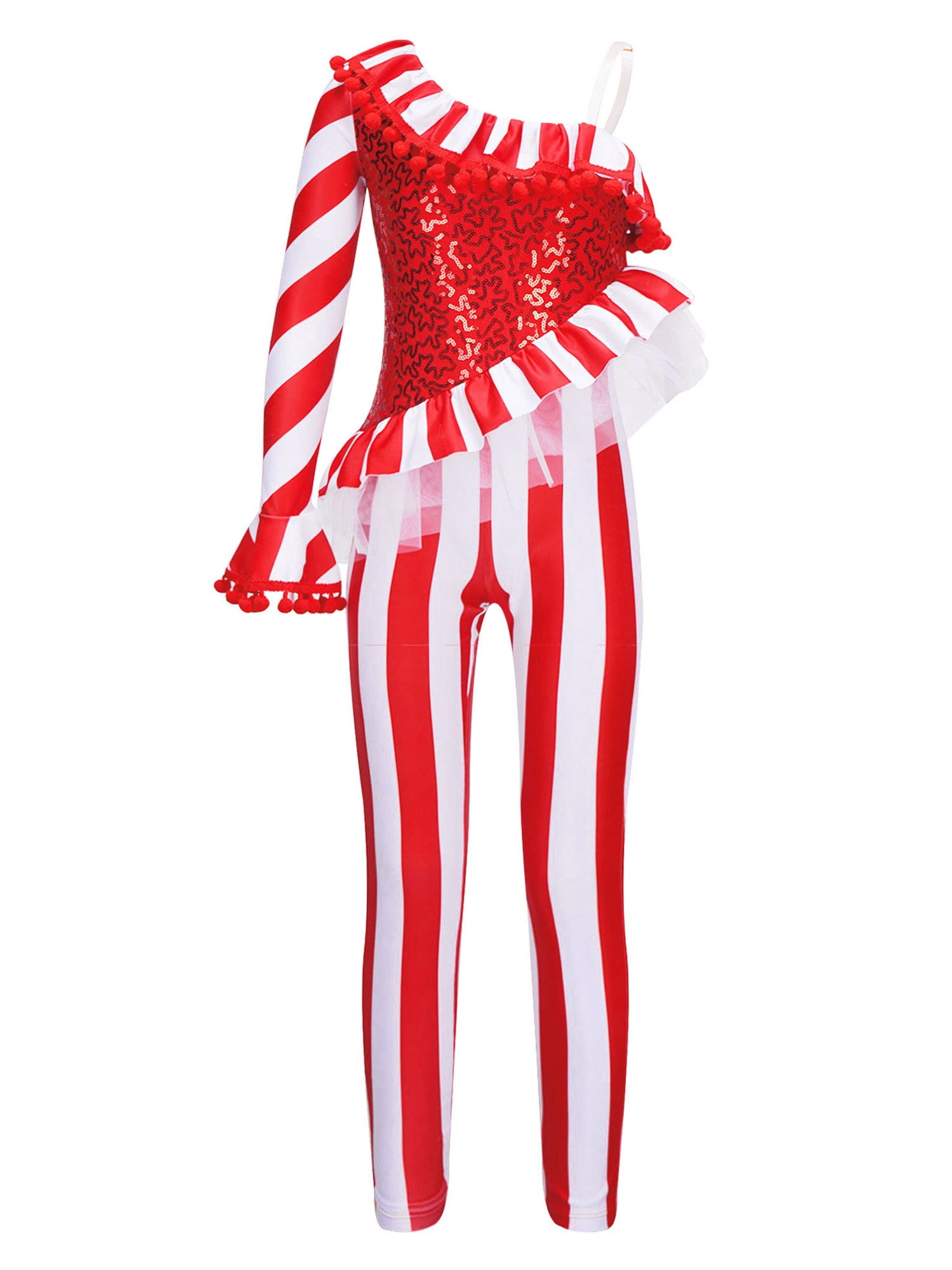 MSemis Kid Girls Christmas Candy Cane Dance Jumpsuit Carnival Fancy ...