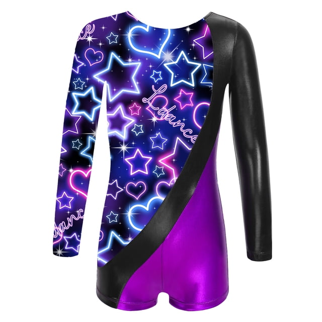MSemis Kid Girls Long Sleeve Gymnastics Dance Leotard Unitards Purple ...
