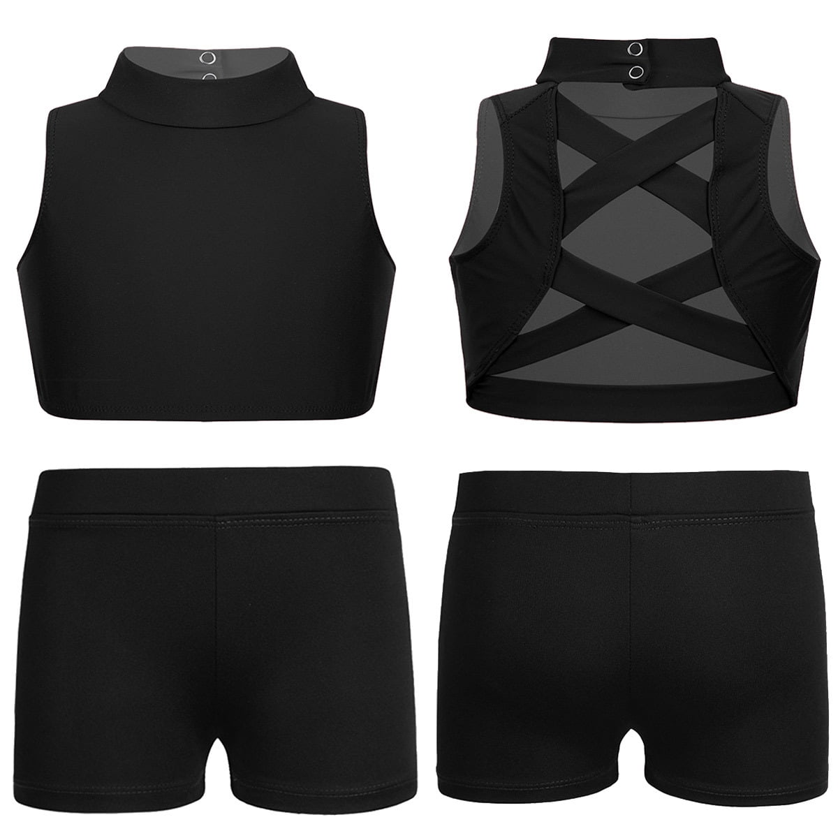 MSemis Kids 2 Pieces Dance Athletic Mock Neck Bra Crop Top with Boy-cut ...
