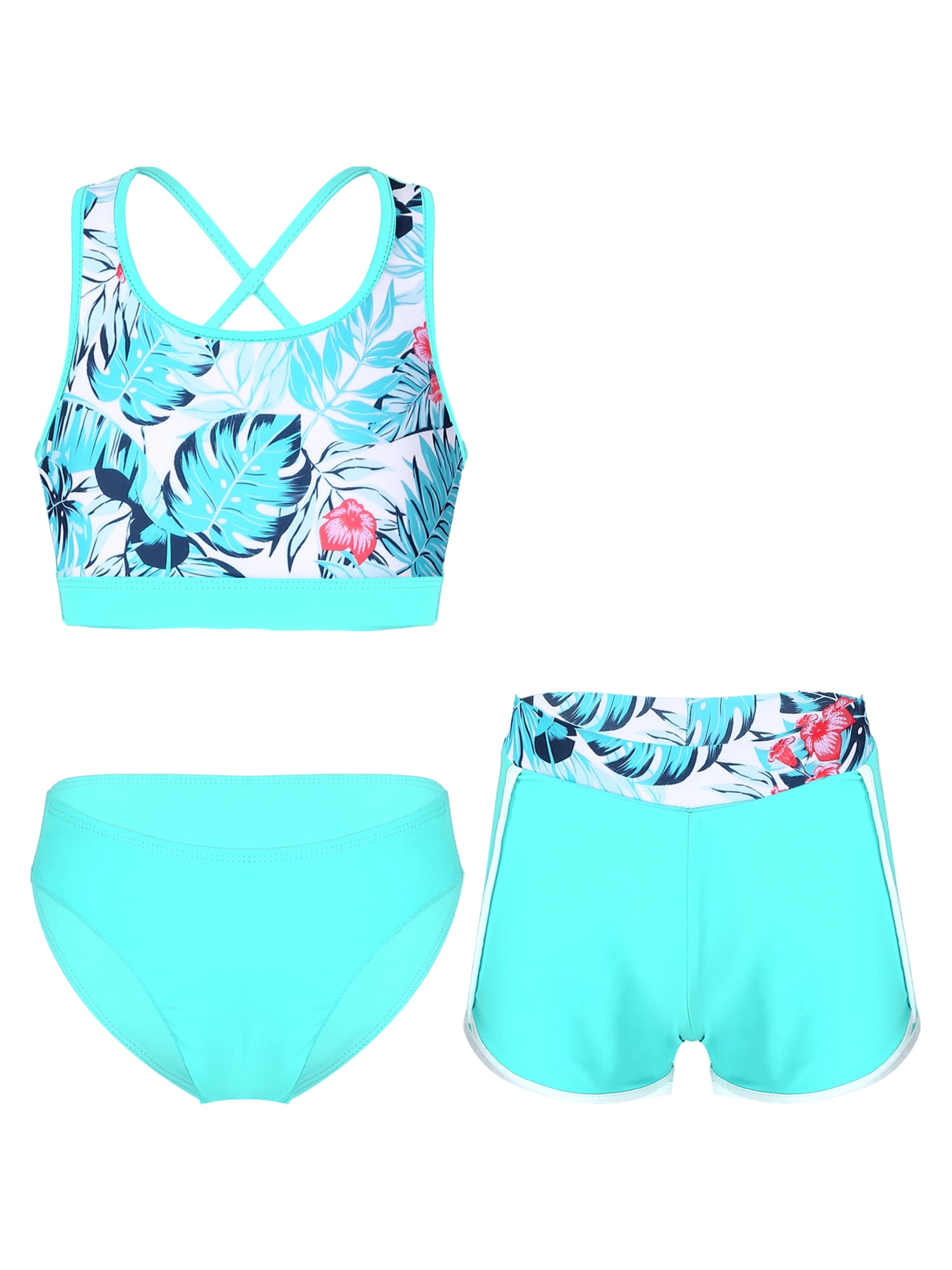MSemis Kids Big Girls 3 PCS Swimwear Tankini Set Bathing Suit Swimsuit ...