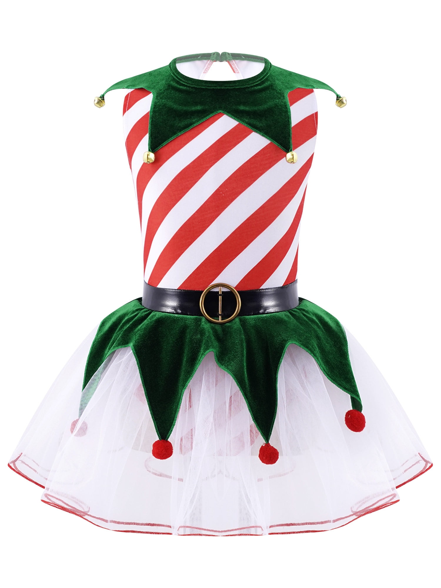 MSemis Kids Christmas Elf Costume Santa Claus Candy Cane Ballet Tutu ...
