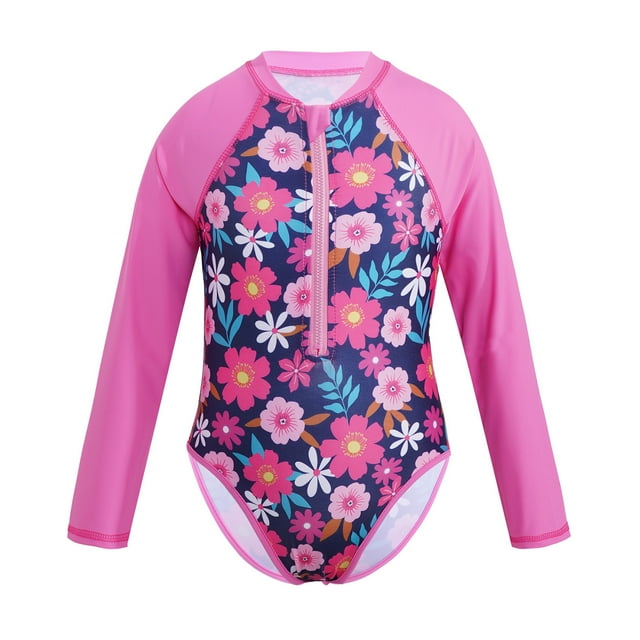 MSemis Kids Girl Long Sleeve Rash Guard Rashguard Swimsuit with UPF 50 ...
