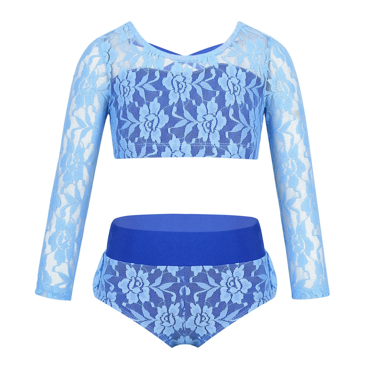 MSemis Kids Girls 2 Piece Lace Crop Top with Ruffle Bottom Ballet Dance ...