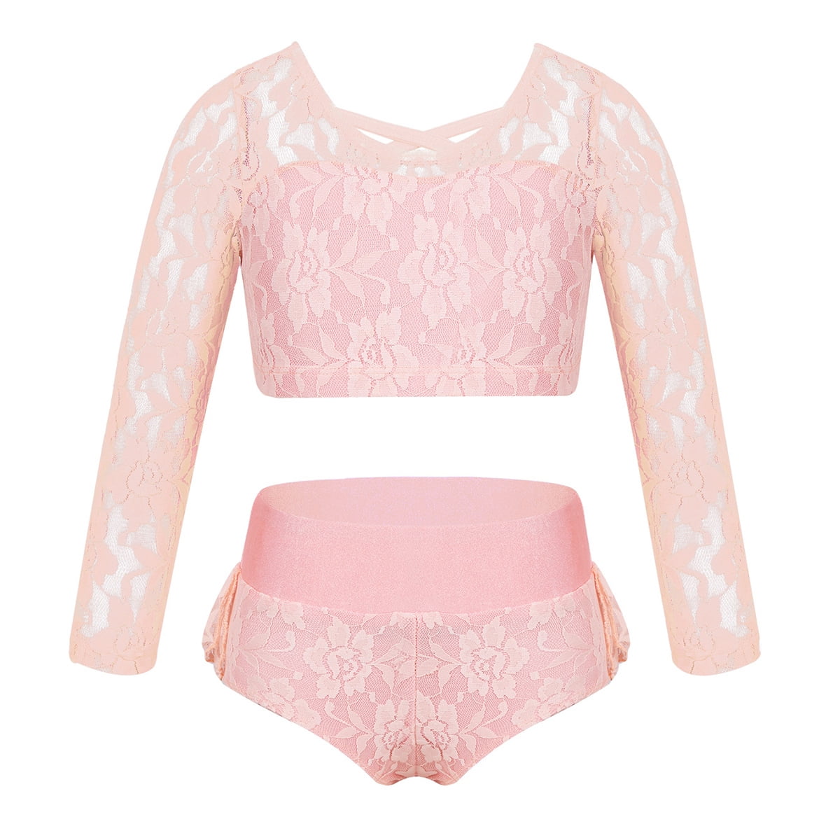 MSemis Kids Girls 2 Piece Lace Crop Top with Ruffle Bottom Ballet Dance ...