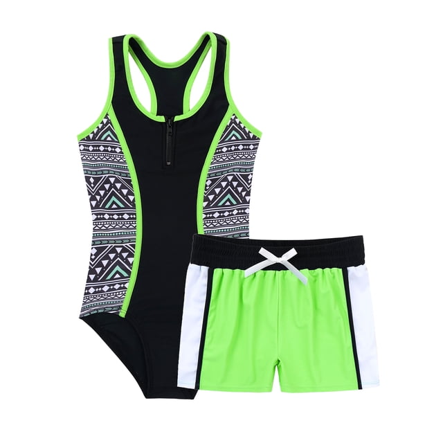 MSemis Kids Girls 2 Piece Tankini Set, One-Piece Sleeveless Racer Back ...
