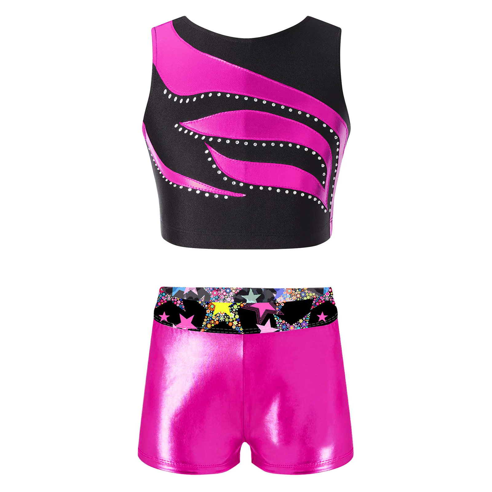 MSemis Kids Girls 2 Pieces Gymnastic Unitard Shiny Crop Top with Shorts ...