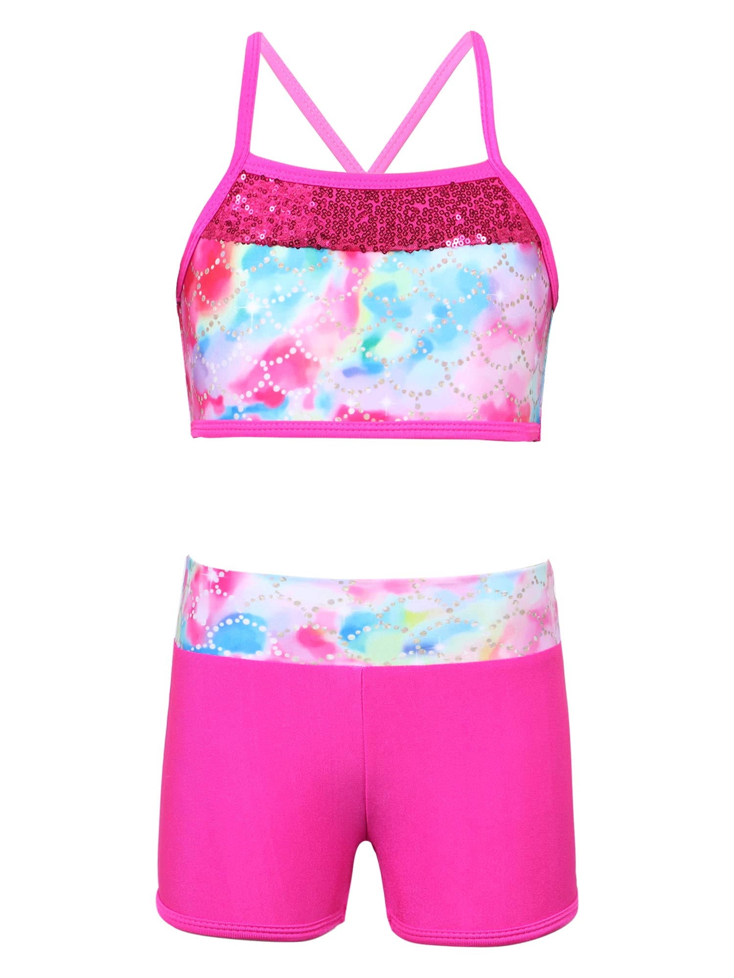 MSemis Girls 2 Pieces Sequins Dance Sport Outfit, Gymnastic Unitard ...