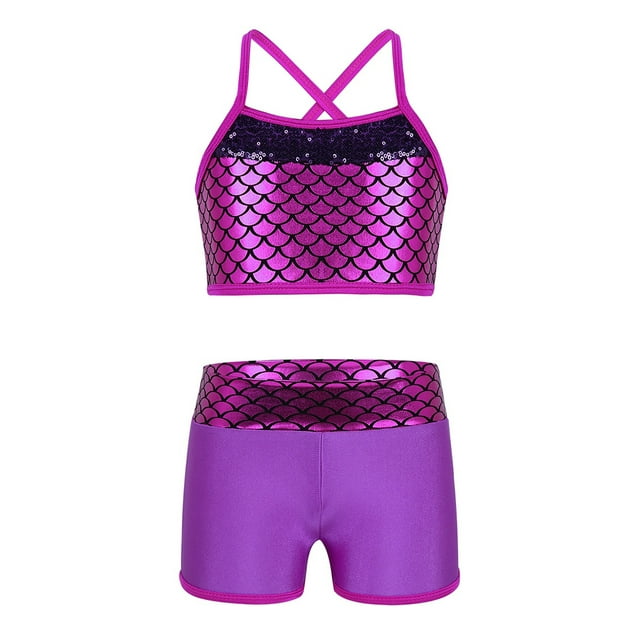 MSemis Girls 2-Piece Athletic Gymnastic Clothes Suit with Shorts ...
