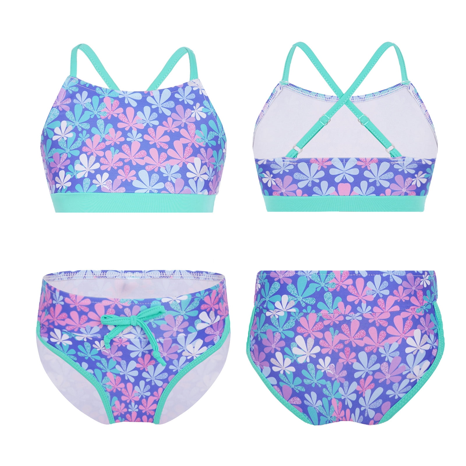 MSemis Kids Girls 2Pcs Swimwear Bathing Suit Crop Top with Bottom Swim ...