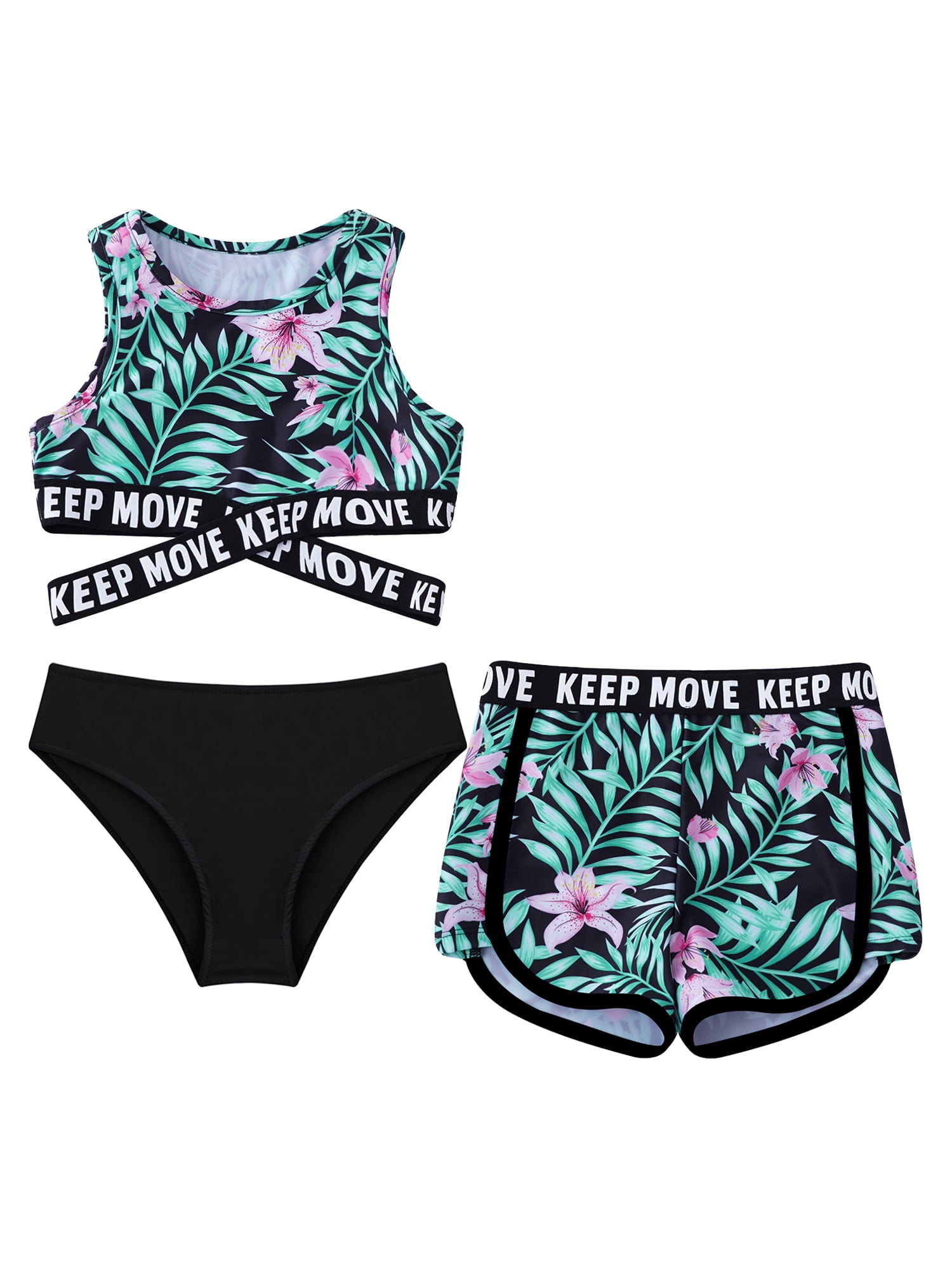 MSemis Kids Girls 3Pcs Printed Swimsuit Tank Top Shorts and Briefs ...