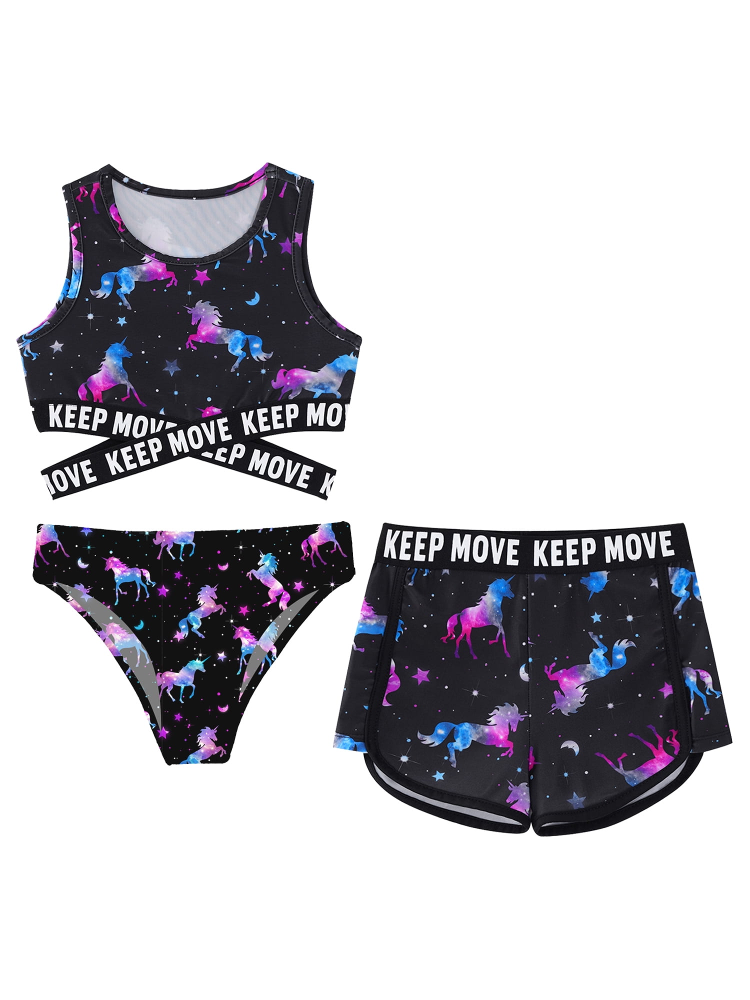 MSemis Kids Girls 3Pcs Printed Swimsuit Tank Top Shorts and Briefs ...