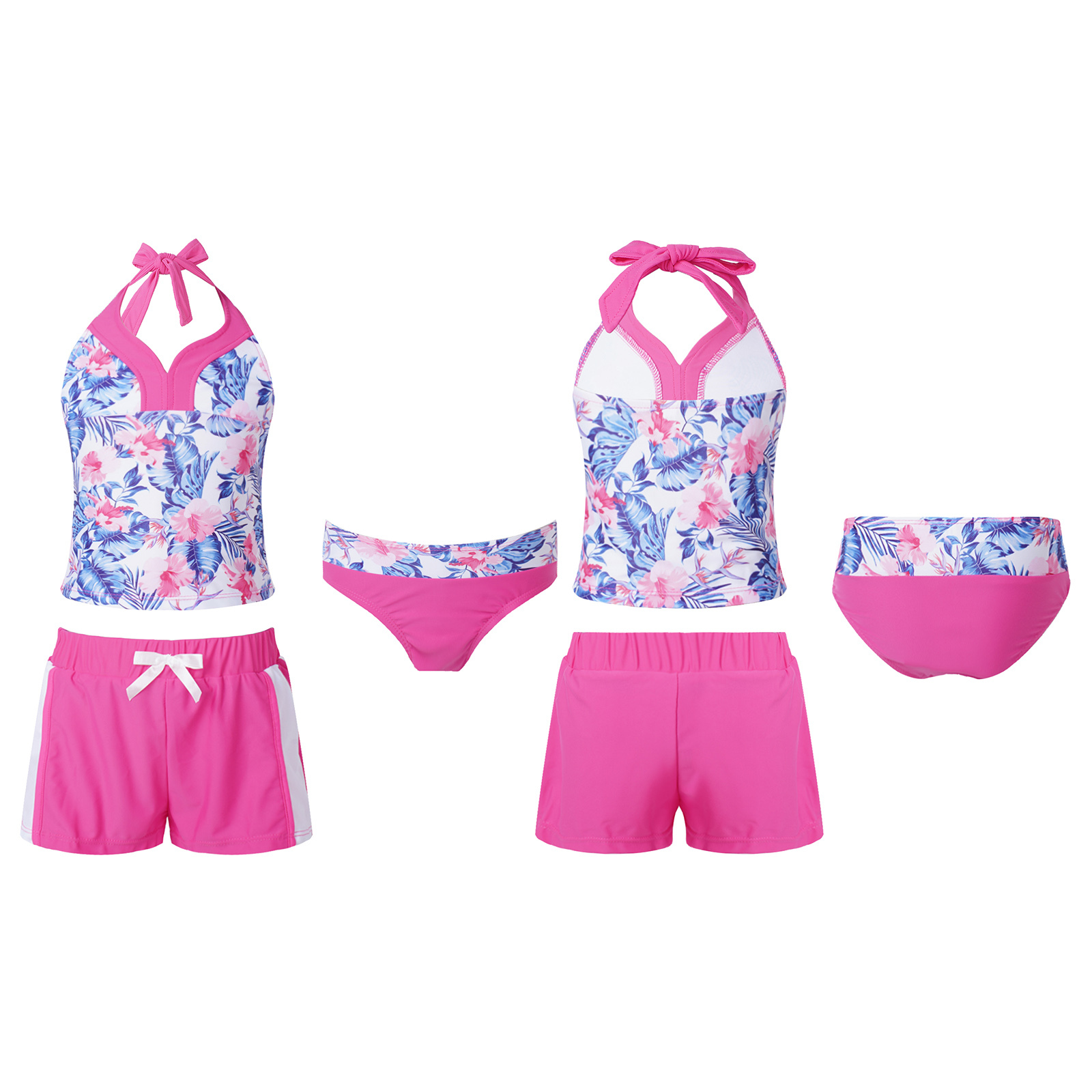MSemis Kids Girls 3Pcs Swimsuit Rash Guard Crop Top with Bikini Briefs ...
