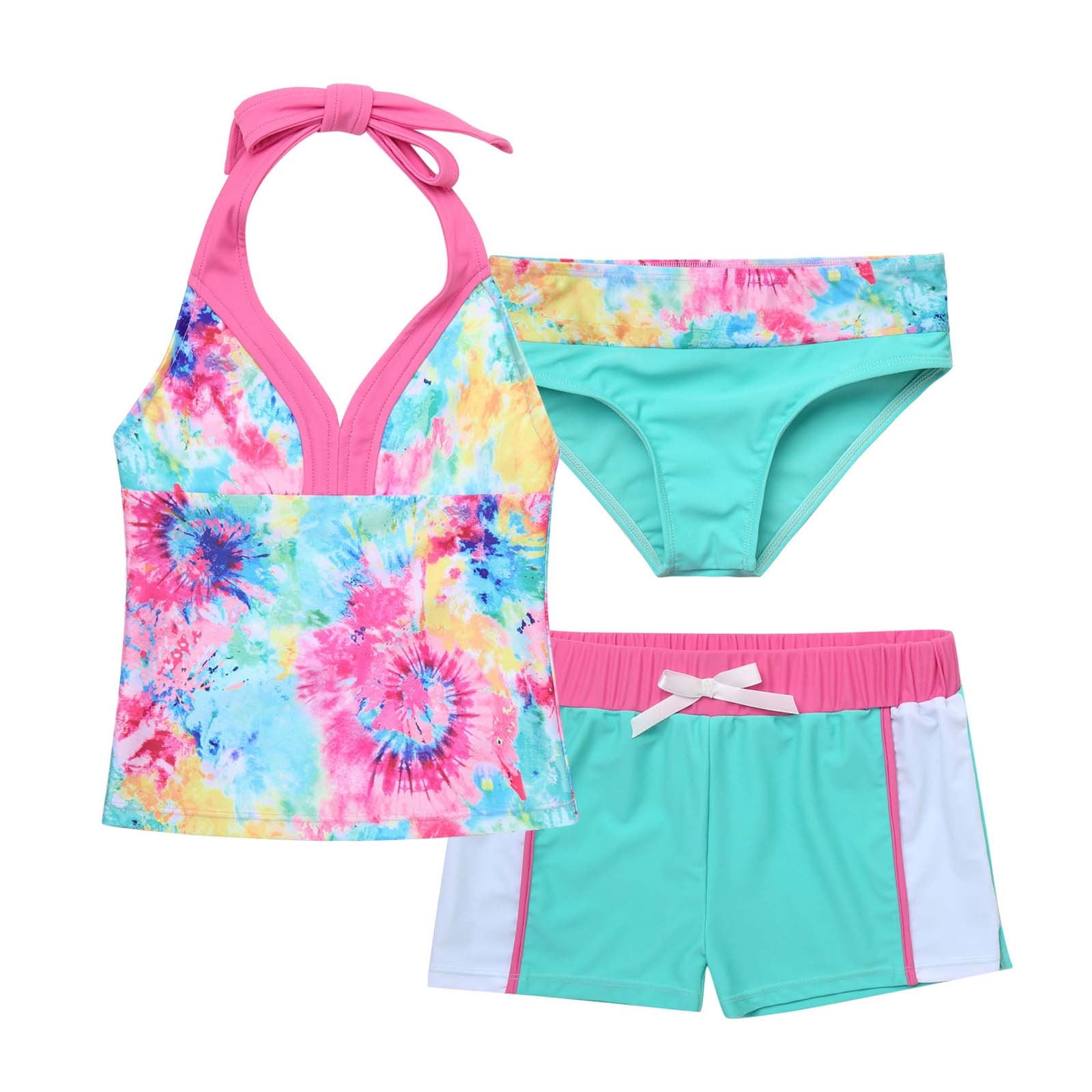 MSemis Kids Girls 3Pcs Swimsuit Rash Guard Crop Top with Bikini Briefs ...